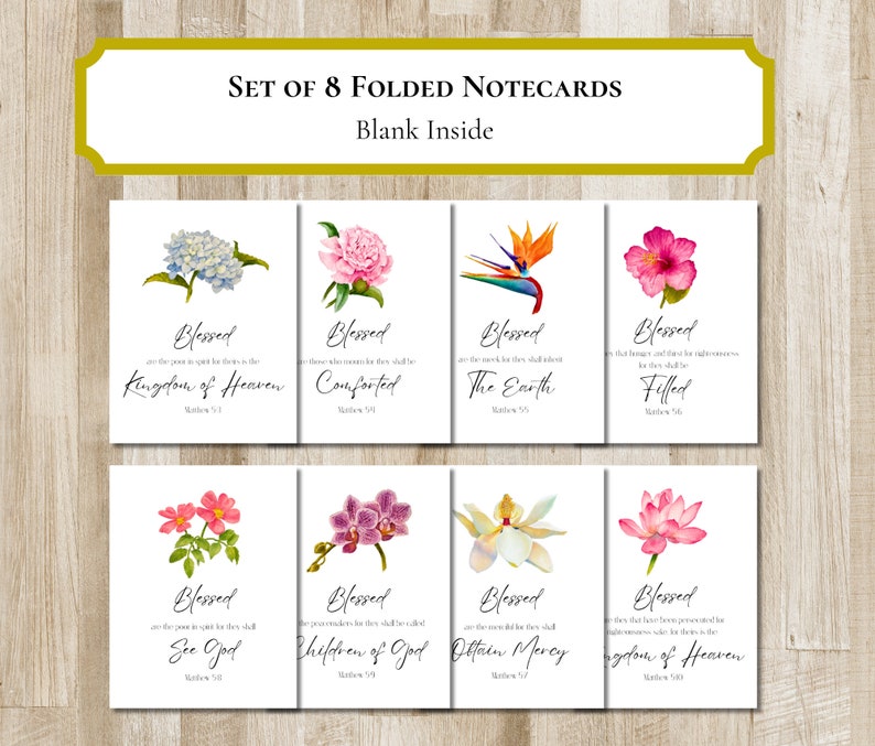 Beatitudes Greeting Cards | Set of 8 Bible Verse Folded Notecards ...