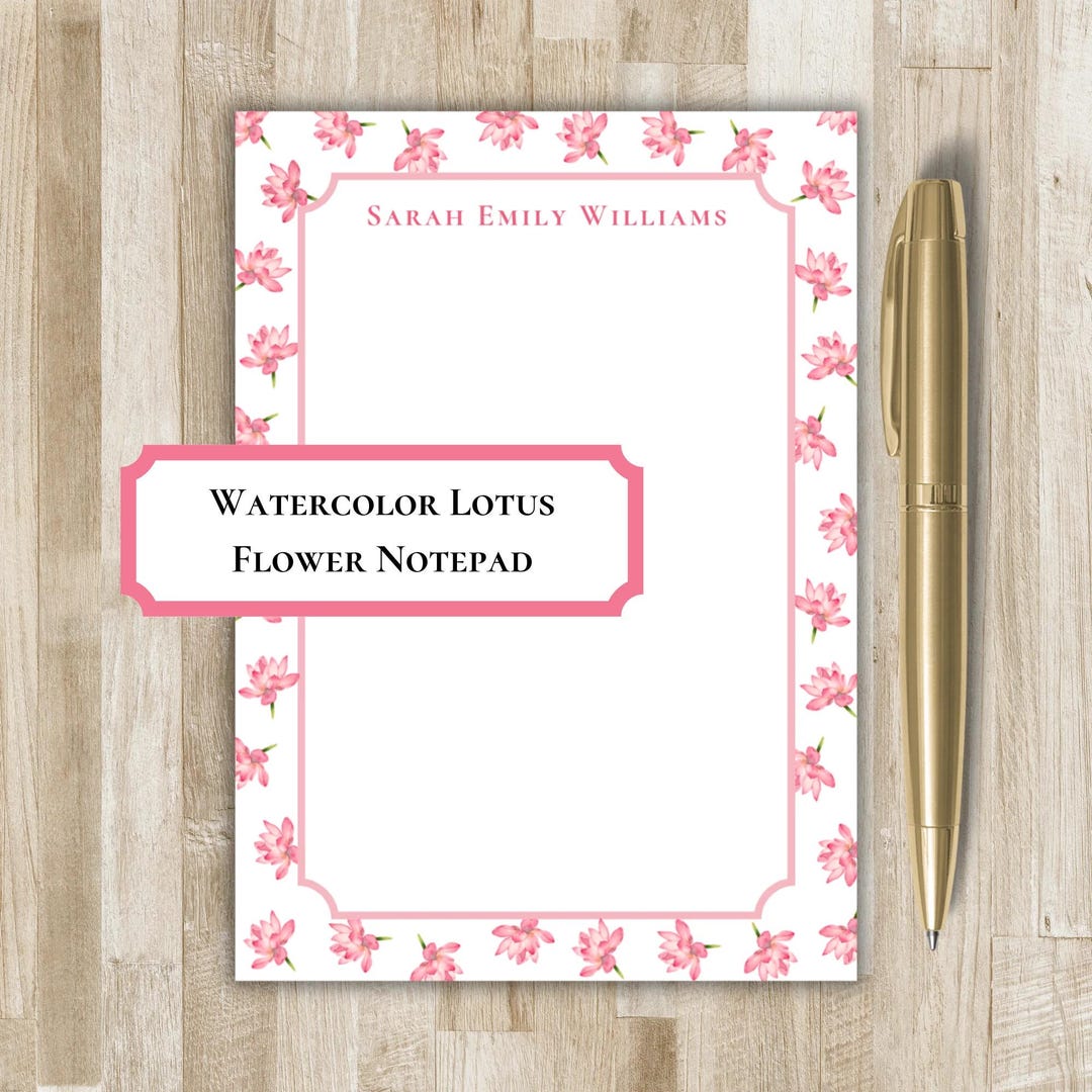 Personalized Lotus Flower Notepad | Pink Watercolor Notepad With Lotus ...