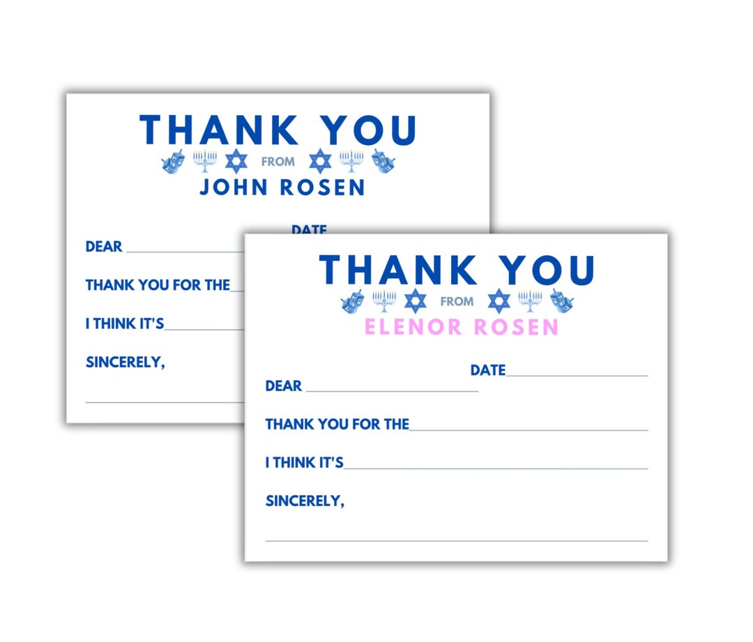 Personalized Child Hanukkah Thank You Notes Stationery | Kid Fill in ...