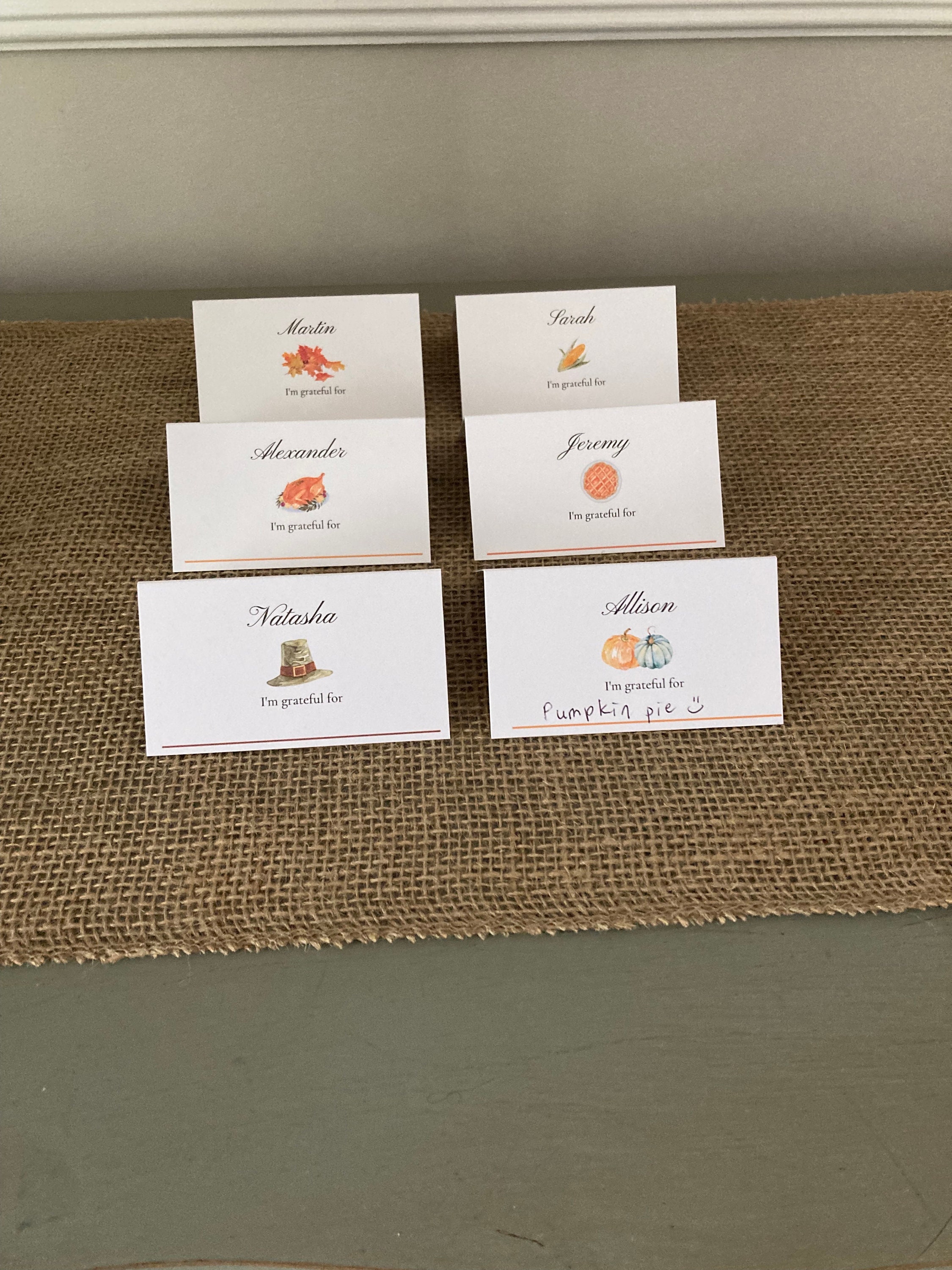 Thanksgiving Place Cards - Set of 6 Printed Cards OR Digital PDF File ...