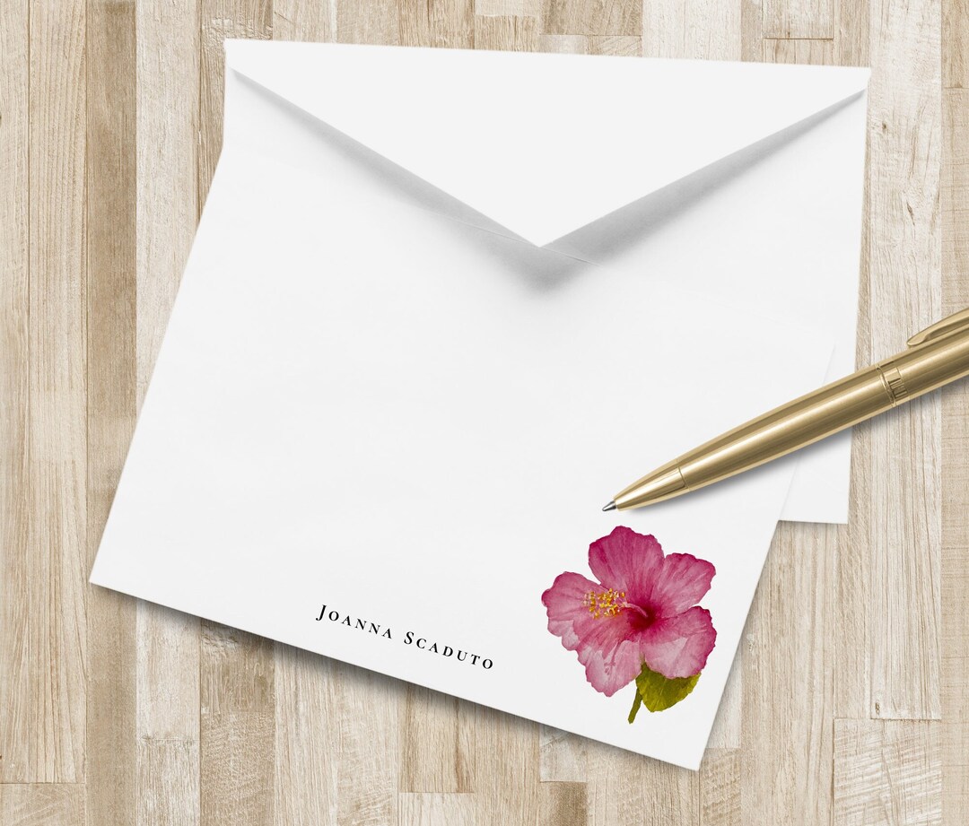 Personalized Hibiscus Flower Stationery Set | Pink Flower Stationary ...