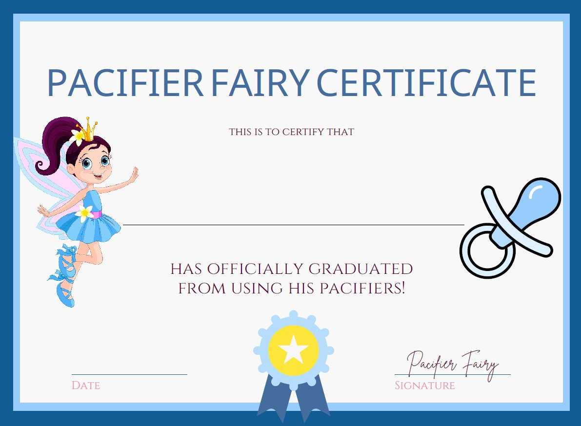 Pacifier Fairy Certificate- Blue Version - Etsy
