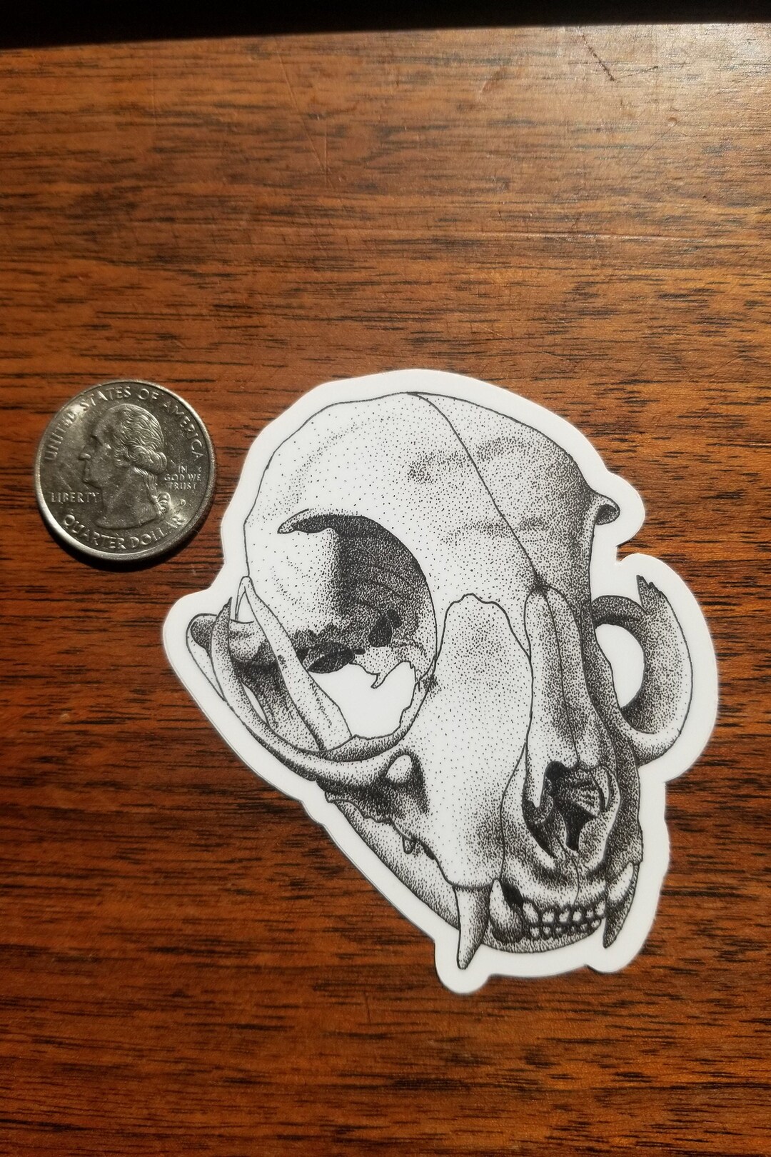Cat Skull Sticker Stipple Black & White Hand Drawn - Etsy