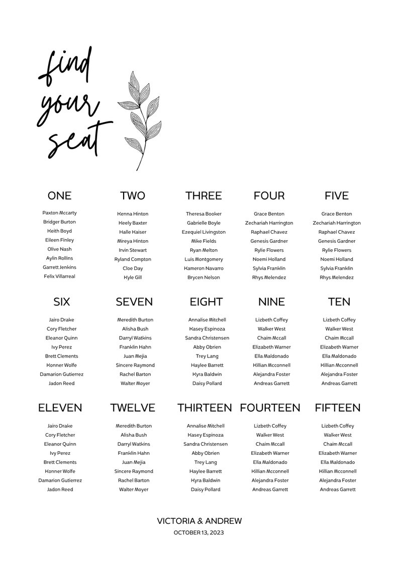 Editable Wedding Seating Chart Line Art Hand Lettering Template Digital ...