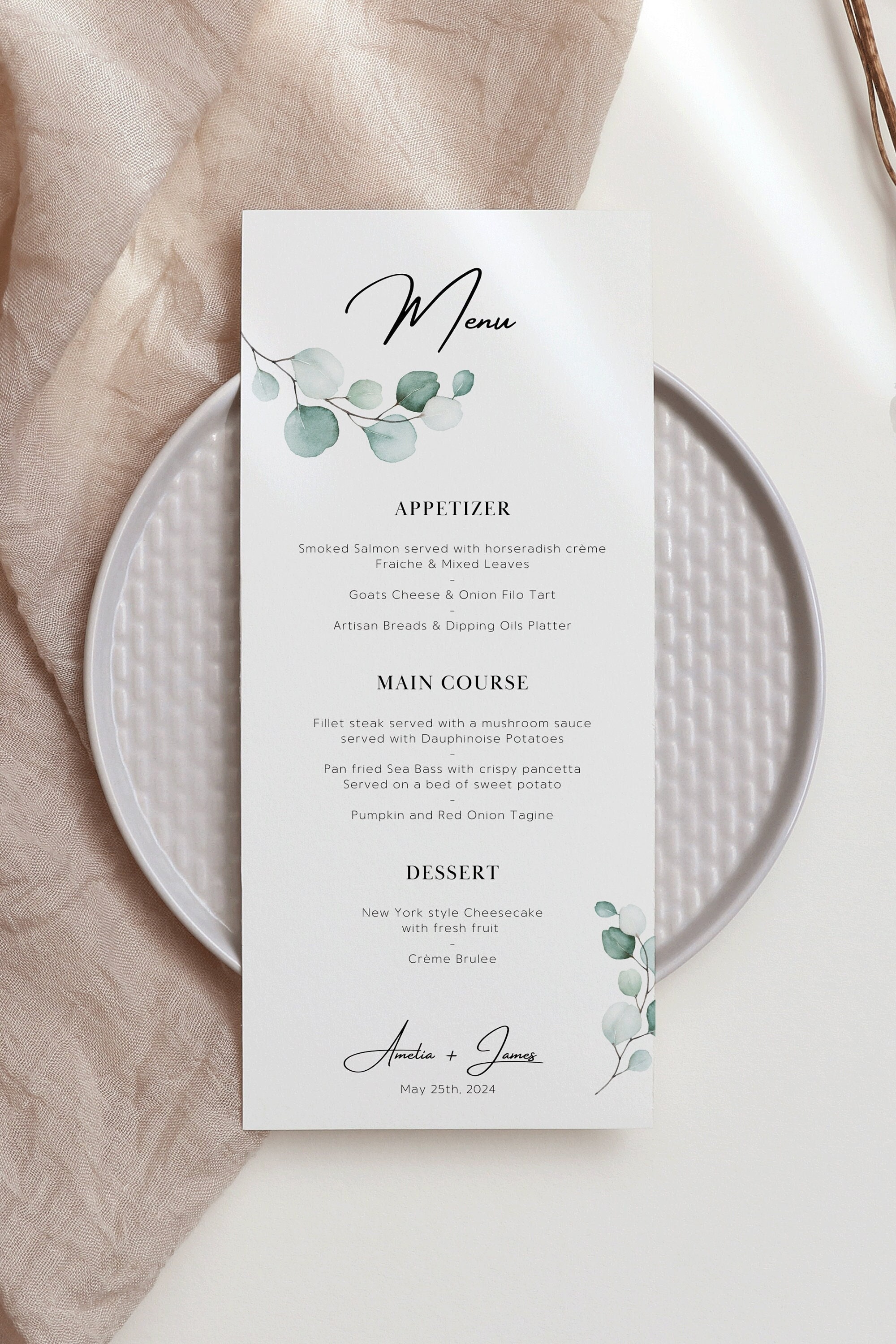 Editable Wedding Menu Template Eucalyptus Fully Customizable Printable ...