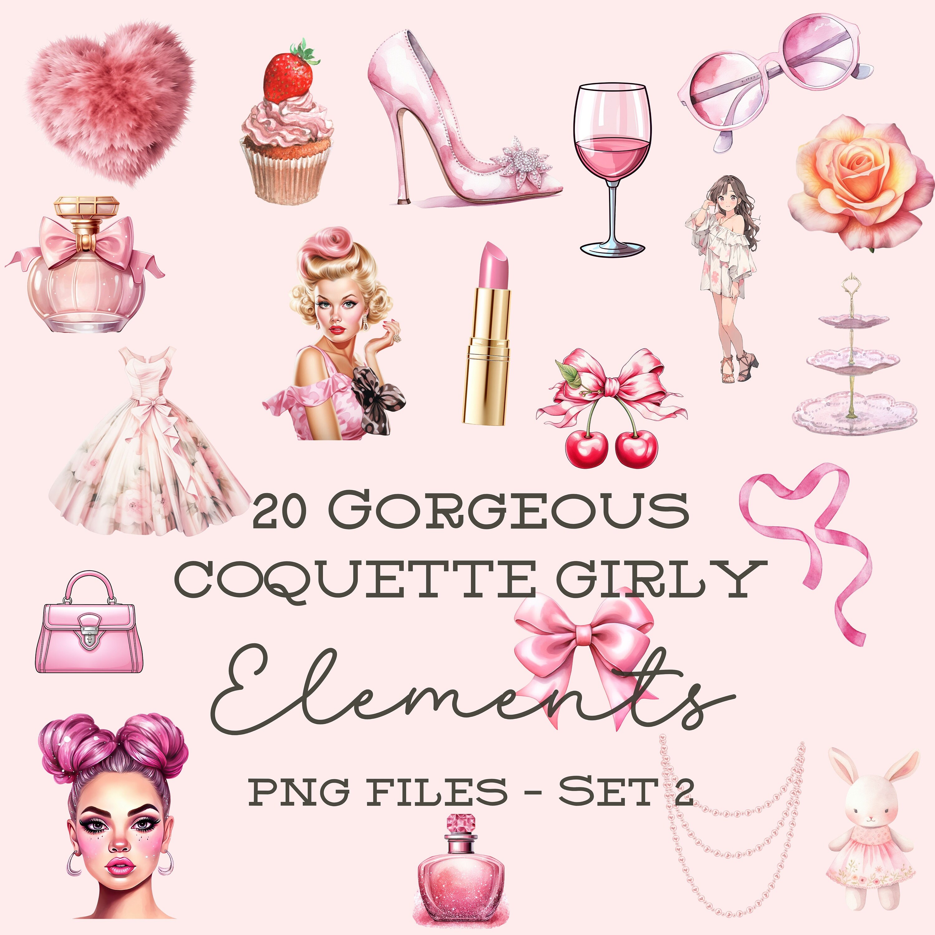 Coquette PNG Images Elements 20 Girly Clipart Cherries, Dollette, Pink ...