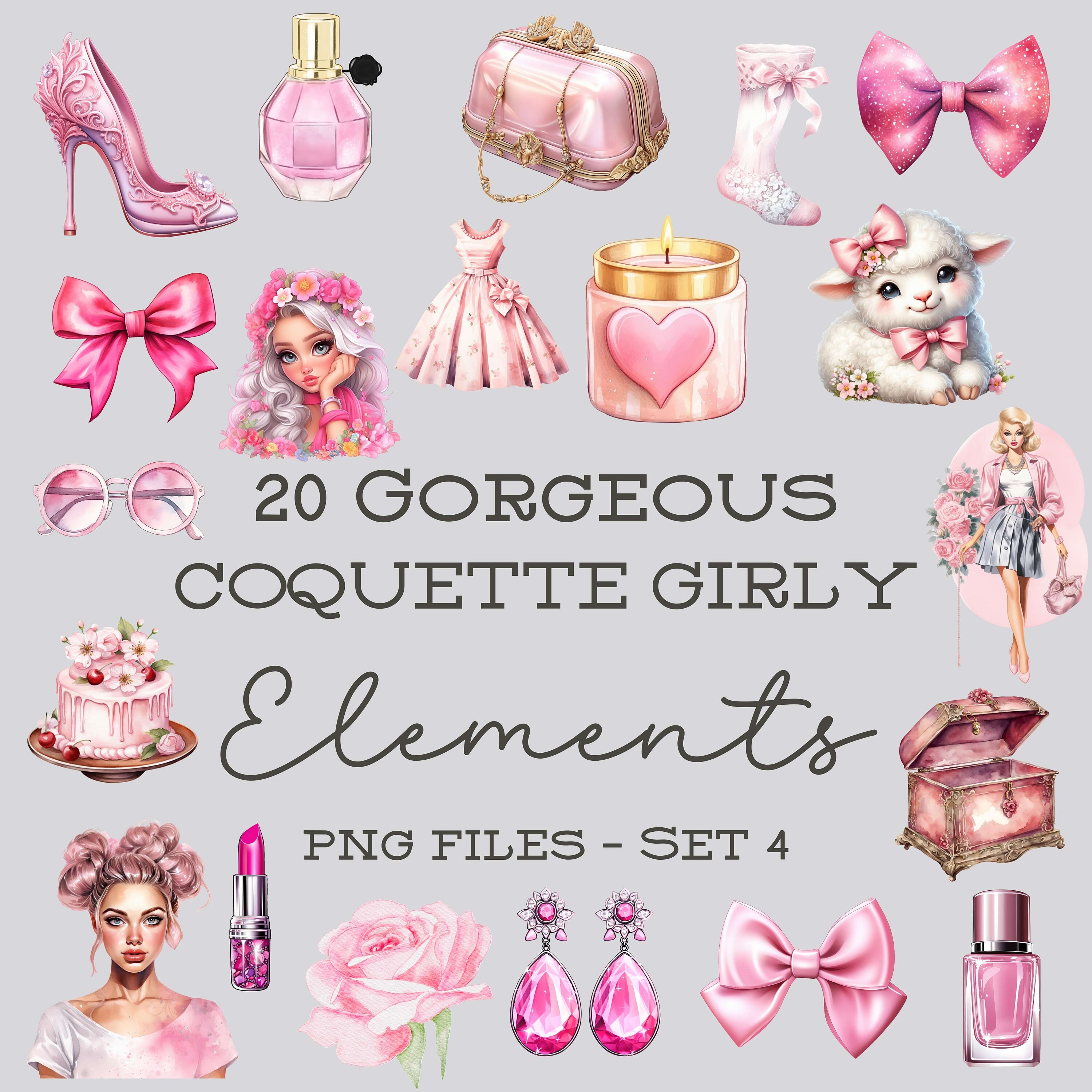 Pink Coquette PNG Elements 20 Girly Clipart, Dollette, Pink Bow, Soft ...