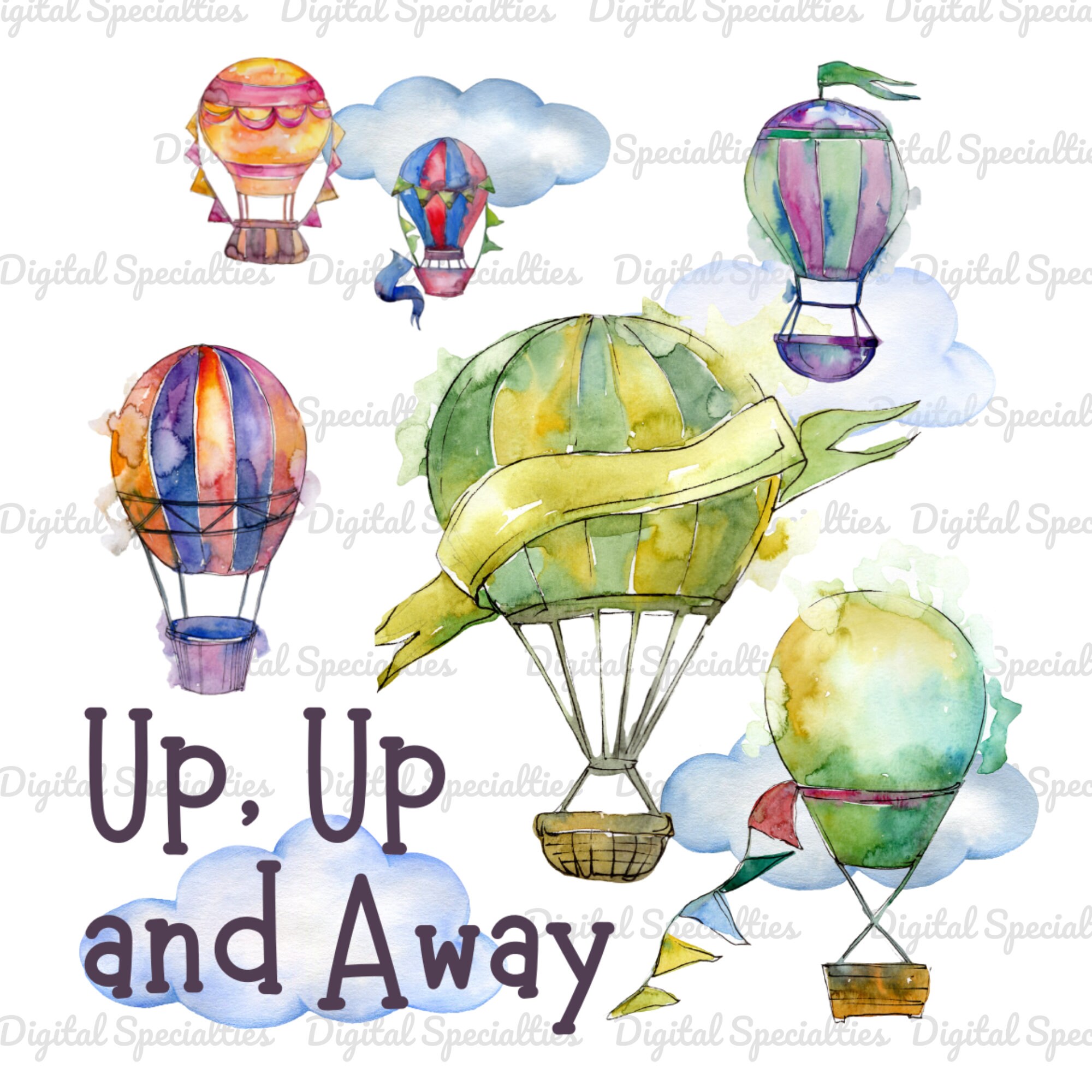 Hot Air Balloon PNG, up up and Away, Watercolor Design, Adventure ...