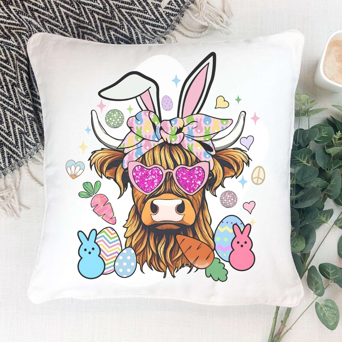 Highland Cow Easter PNG Aesthetic, Wall Art, Easter Vibes, Easter Day ...