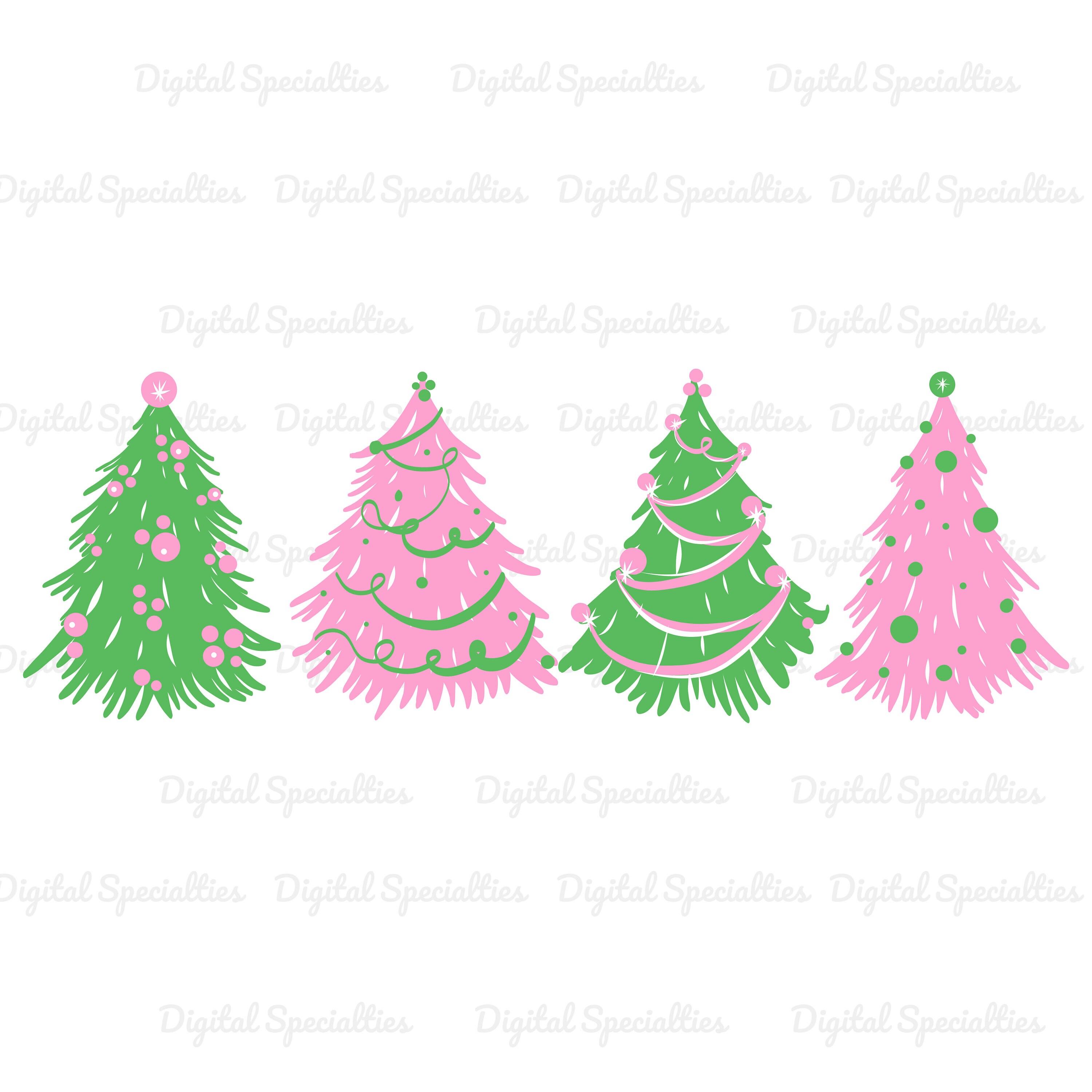Christmas Trees PNG, Retro Pink and Green, Lights Star Digital Download ...