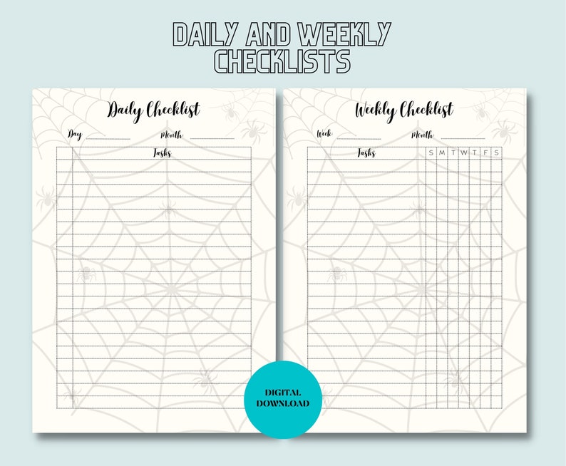 Printable Daily and Weekly Checklist - Spiderweb Theme - Etsy