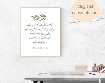 Proverbs 31:25 Printable Bible Verse Art Print 8x10 Digital Wall Art ...