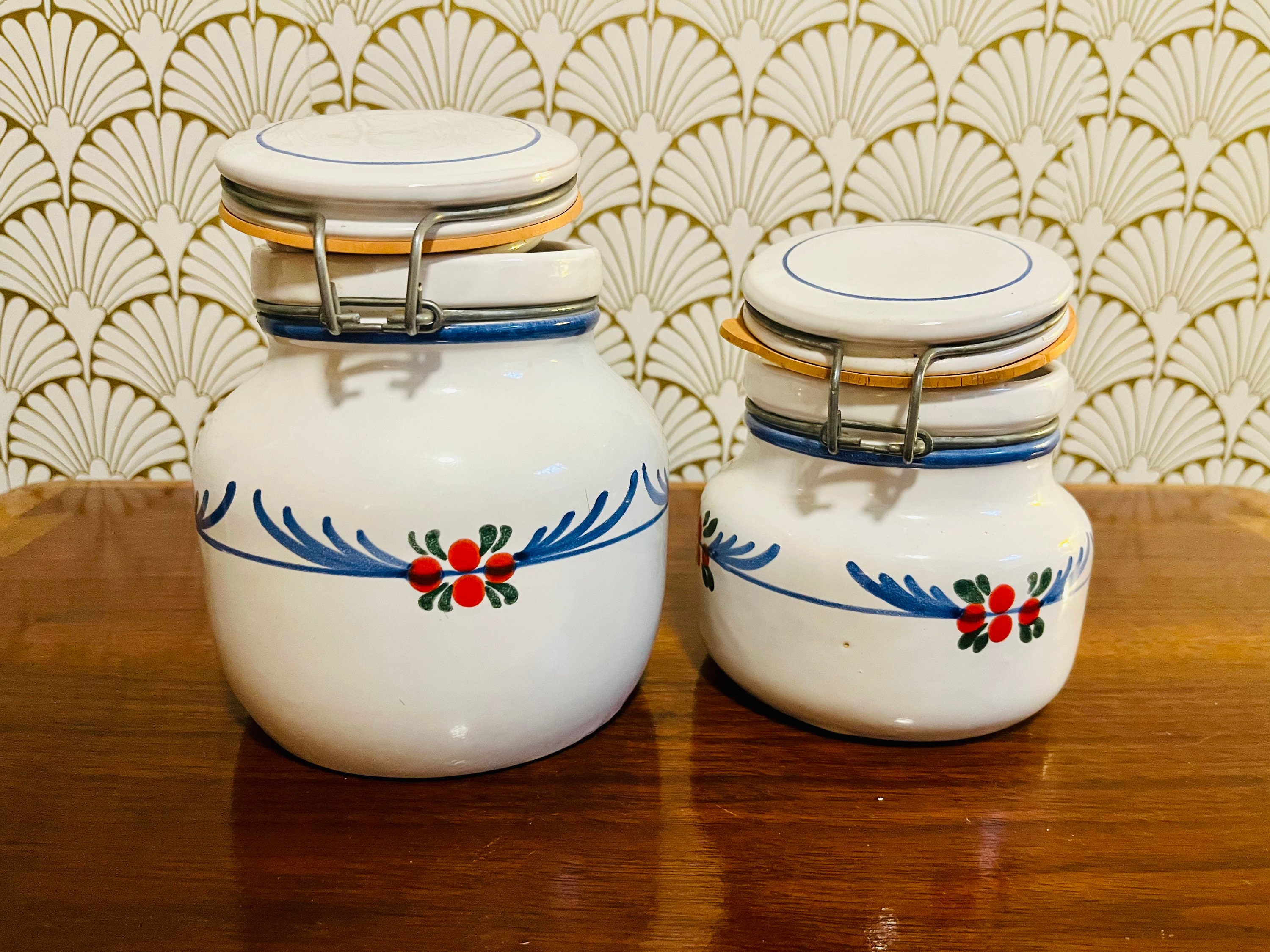 Italian Canister Set of 2 Hand Painted Terracotta Hinged Jars - Etsy
