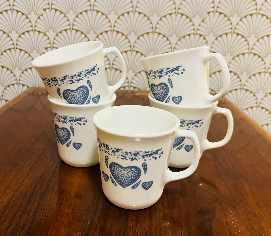 Vintage Corning Coffee Mugs Country Blue Heart Design 10oz Set of 5 - Etsy