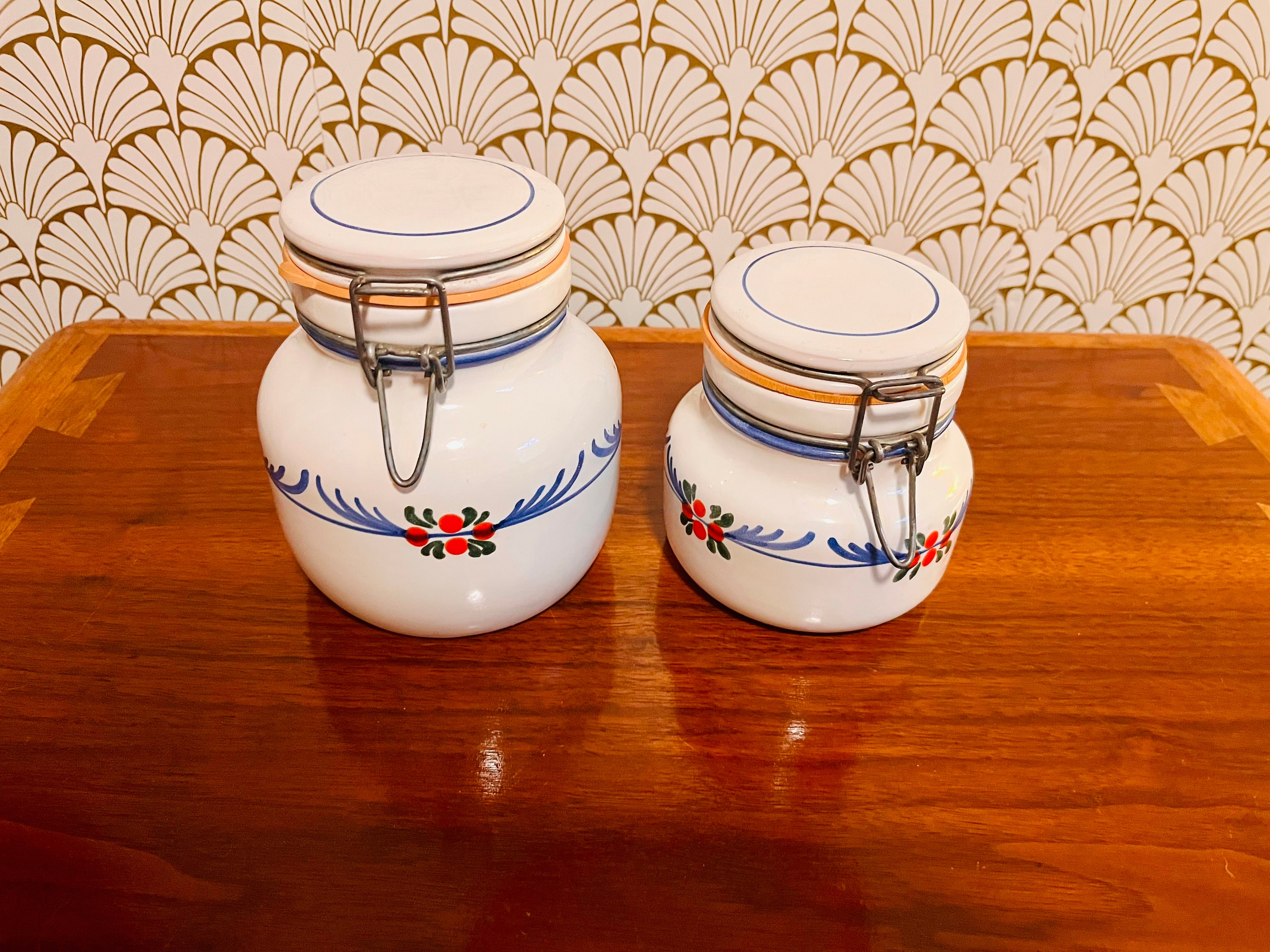 Italian Canister Set of 2 Hand Painted Terracotta Hinged Jars - Etsy