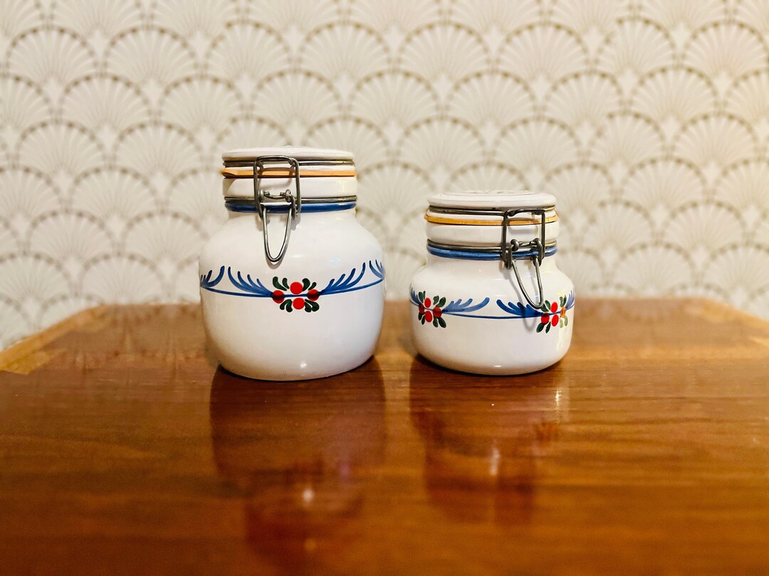 Italian Canister Set of 2 Hand Painted Terracotta Hinged Jars - Etsy
