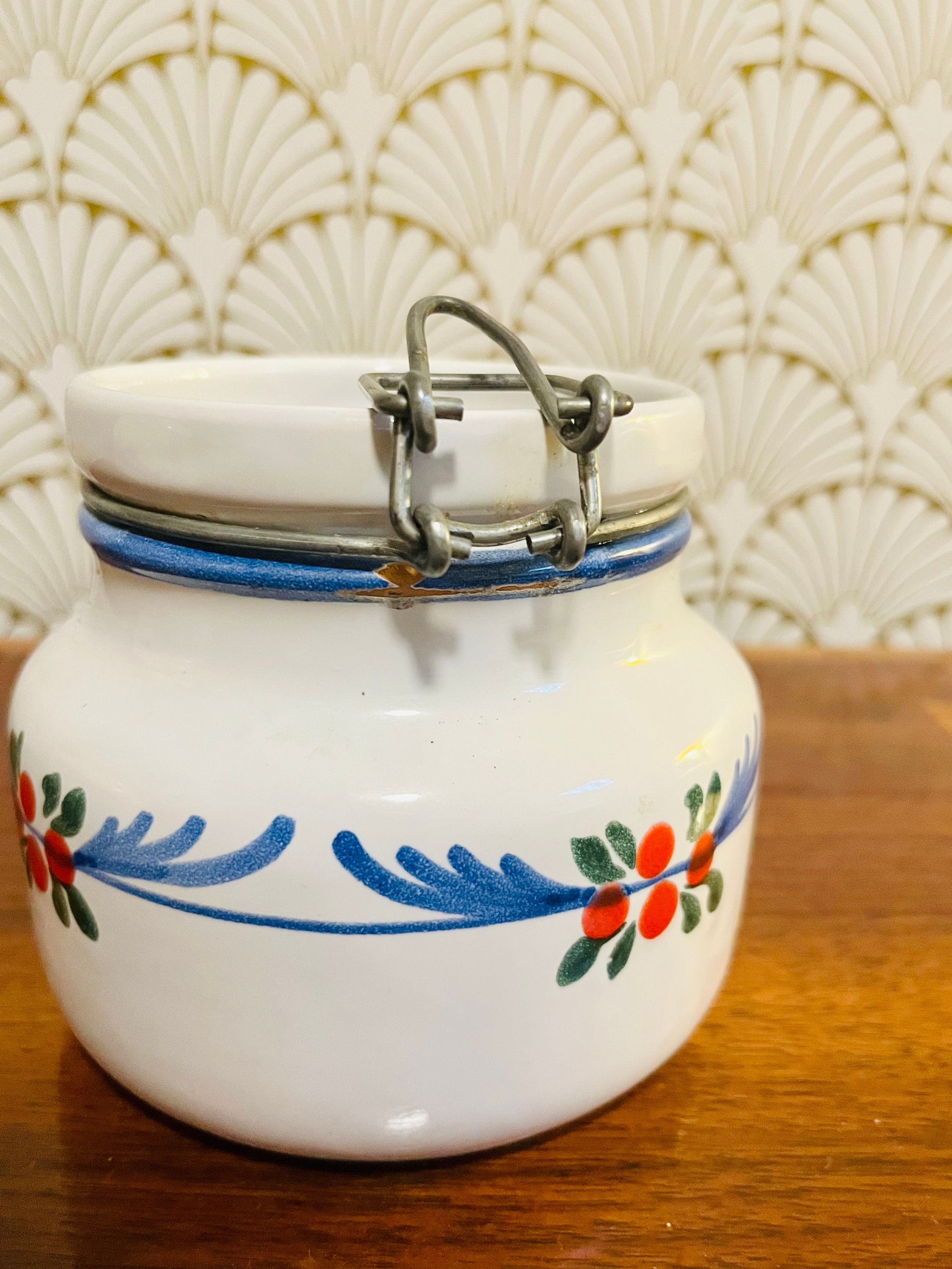 Italian Canister Set of 2 Hand Painted Terracotta Hinged Jars - Etsy