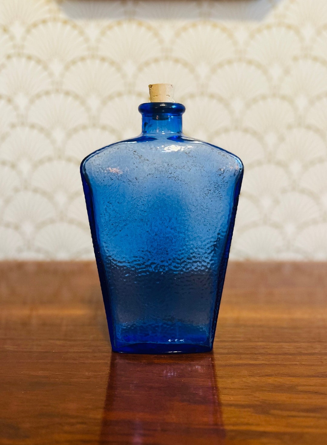 Libbey Cobalt Blue Glass Decanter Bottle With Cork Stopper Etsy