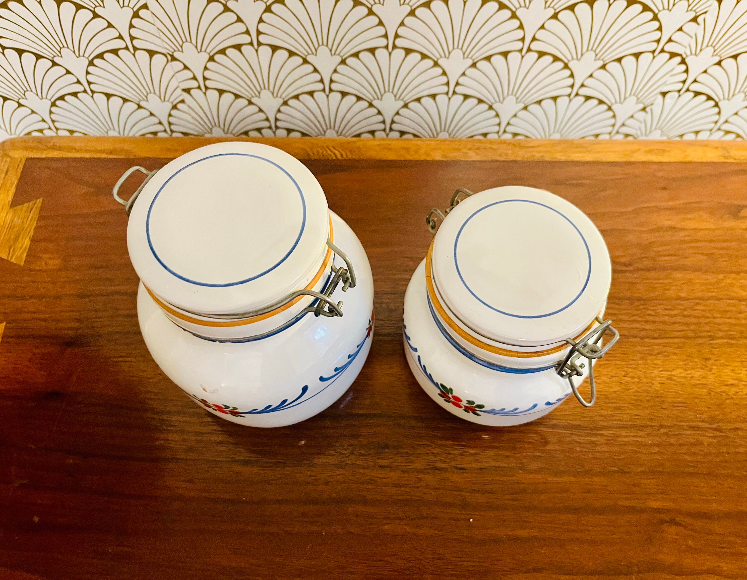 Italian Canister Set of 2 Hand Painted Terracotta Hinged Jars - Etsy