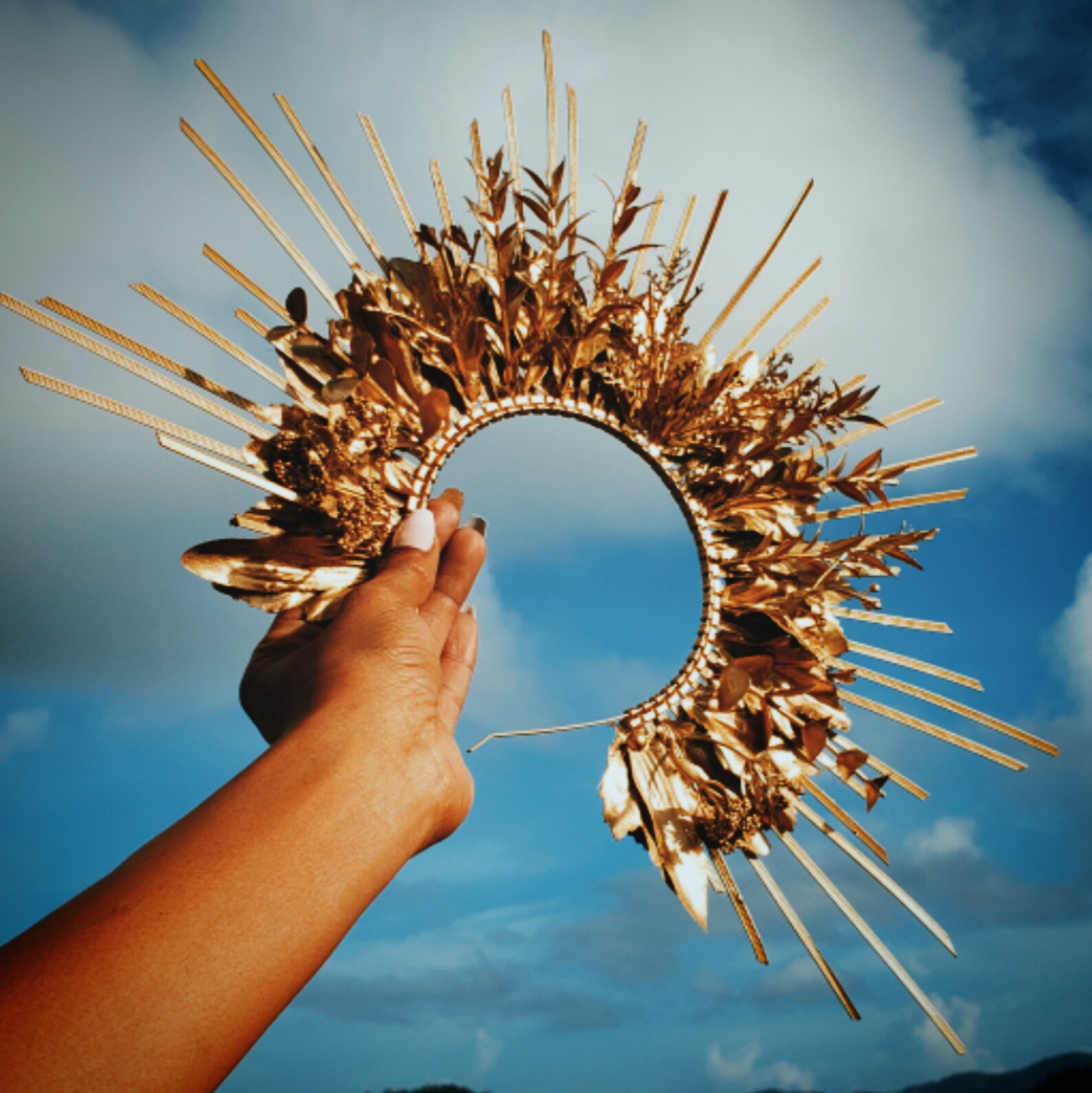 Gold Halo Crown Sun Goddess Flower Crown Bridal Crown - Etsy