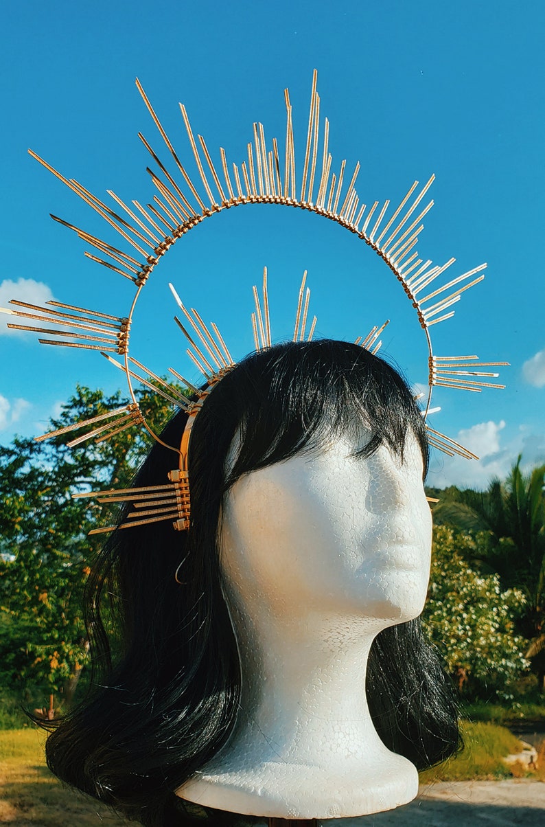 Gold Halo Crown, Sun Goddess, Double Halo, Sun Ray Headpiece, Unique ...