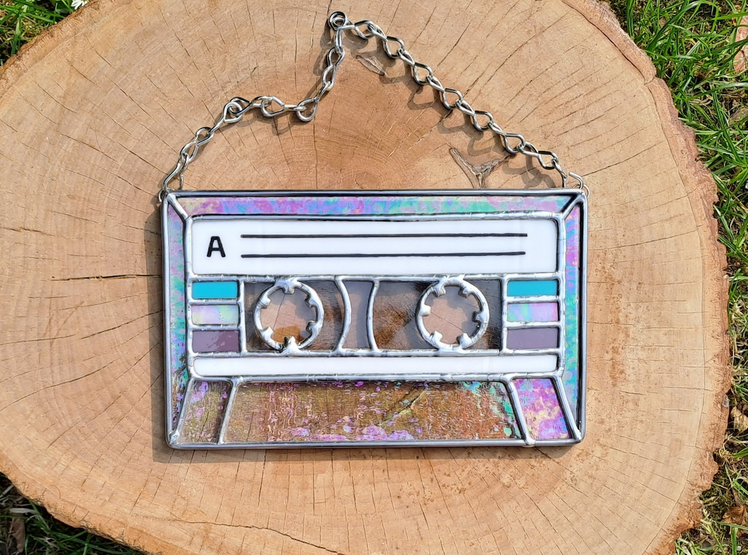 Real Stained Glass Cassette Tape Suncatcher, Original Handcrafted ...