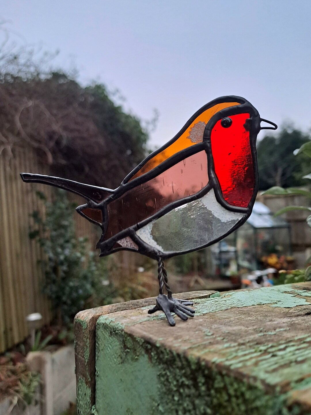 Stained Glass Robin Suncatcher, Free Standing UK Garden Bird, Unique ...