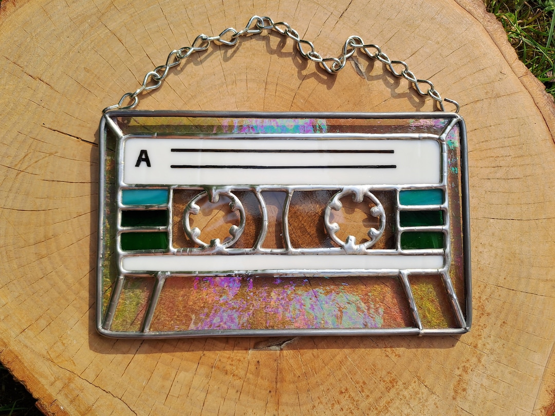 Handcrafted Real Stained Glass Cassette Tape Suncatcher, Retro Art ...