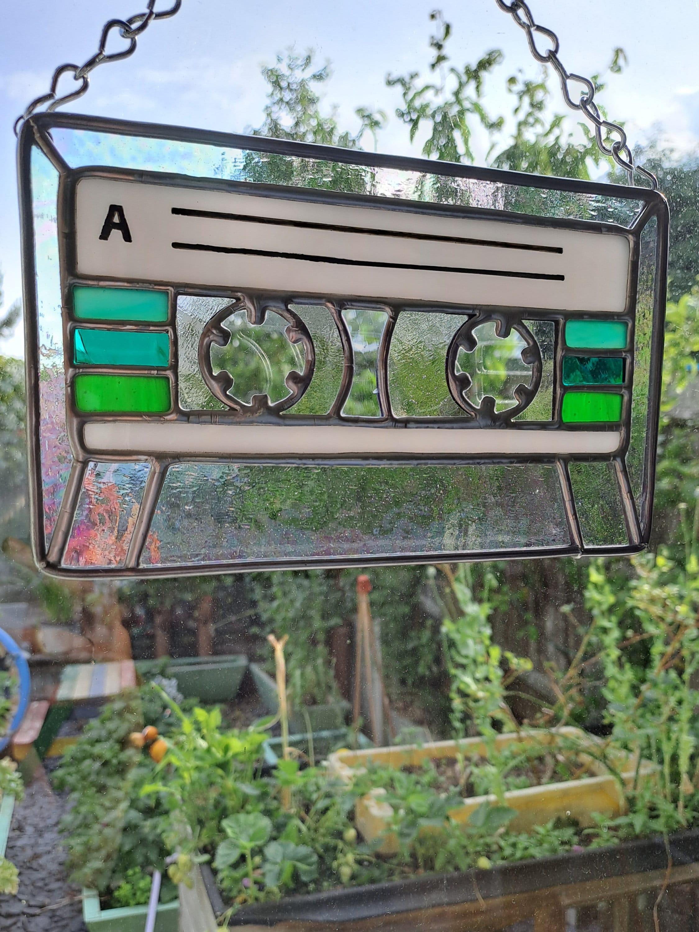 Handcrafted Real Stained Glass Cassette Tape Suncatcher, Retro Art ...
