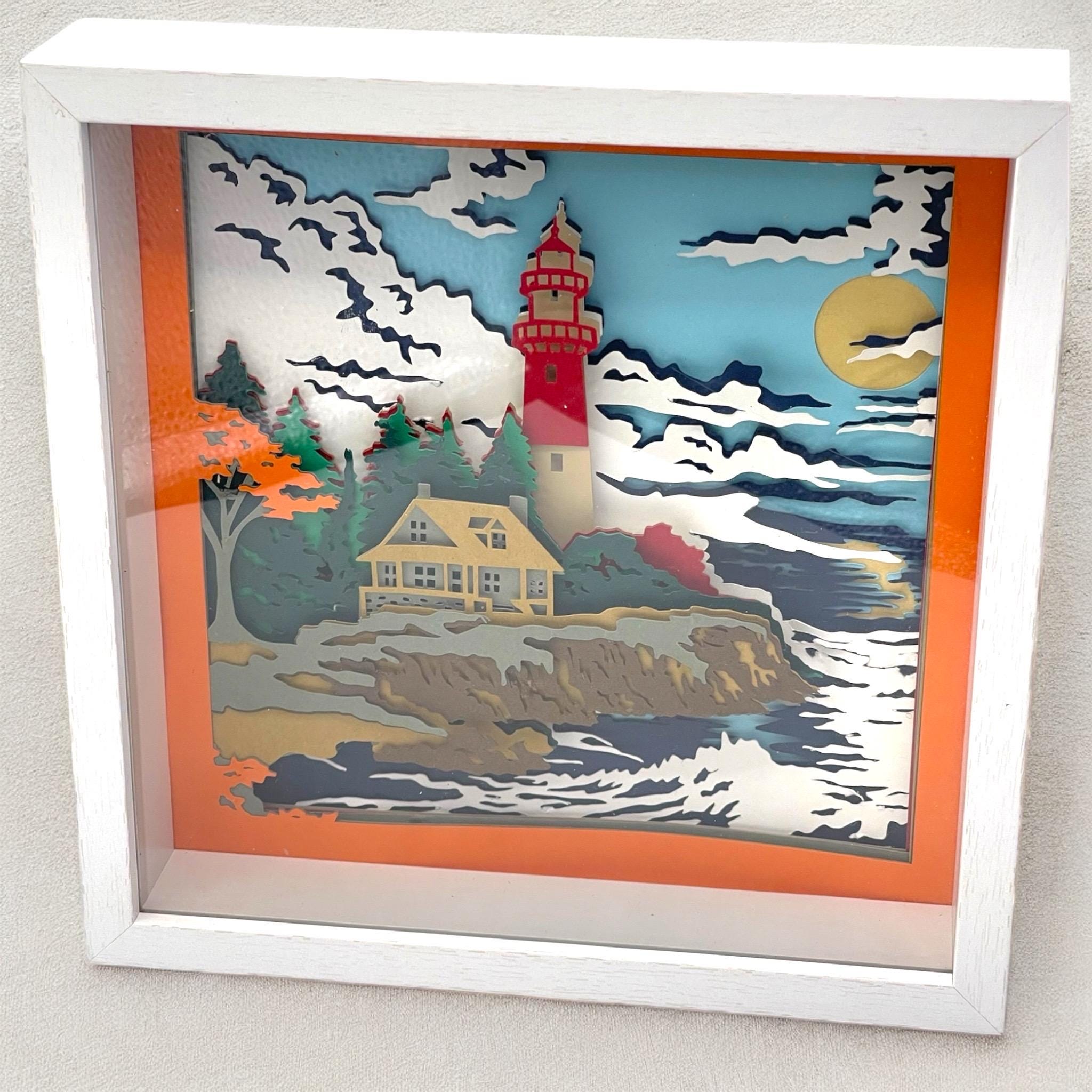 3D Lighthouse Wall Art - Coastal Shadow Box Decor, Handmade Nautical ...