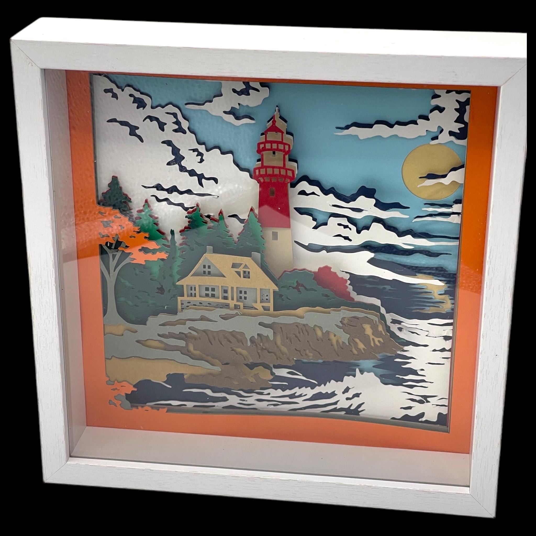 3D Lighthouse Wall Art - Coastal Shadow Box Decor, Handmade Nautical ...