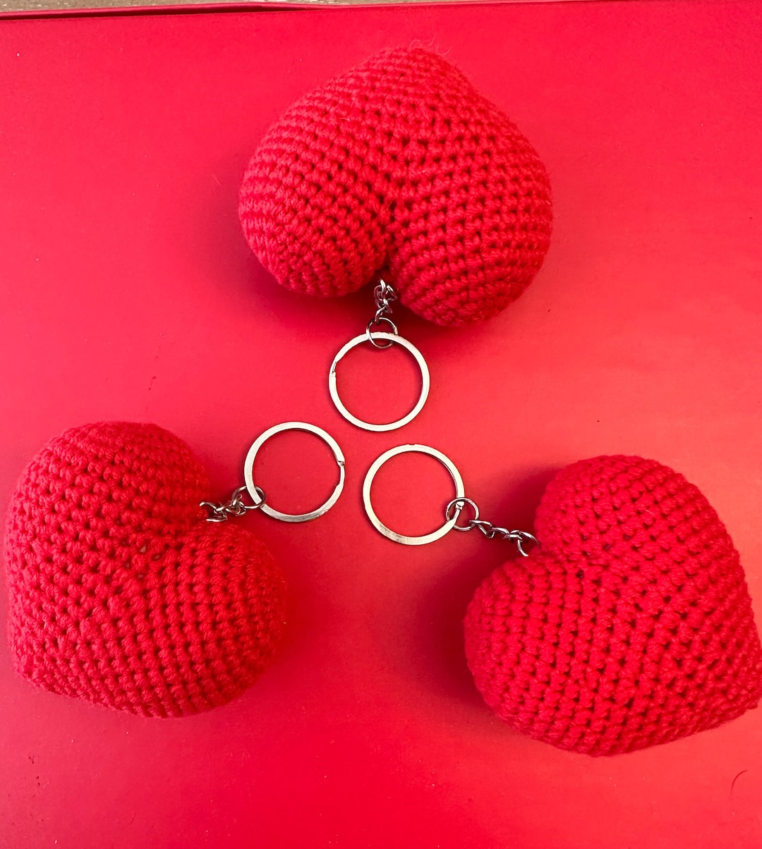 Crochet Hearts Keychain, Amigurumi Heart Key Holder, Stuff Accessories ...