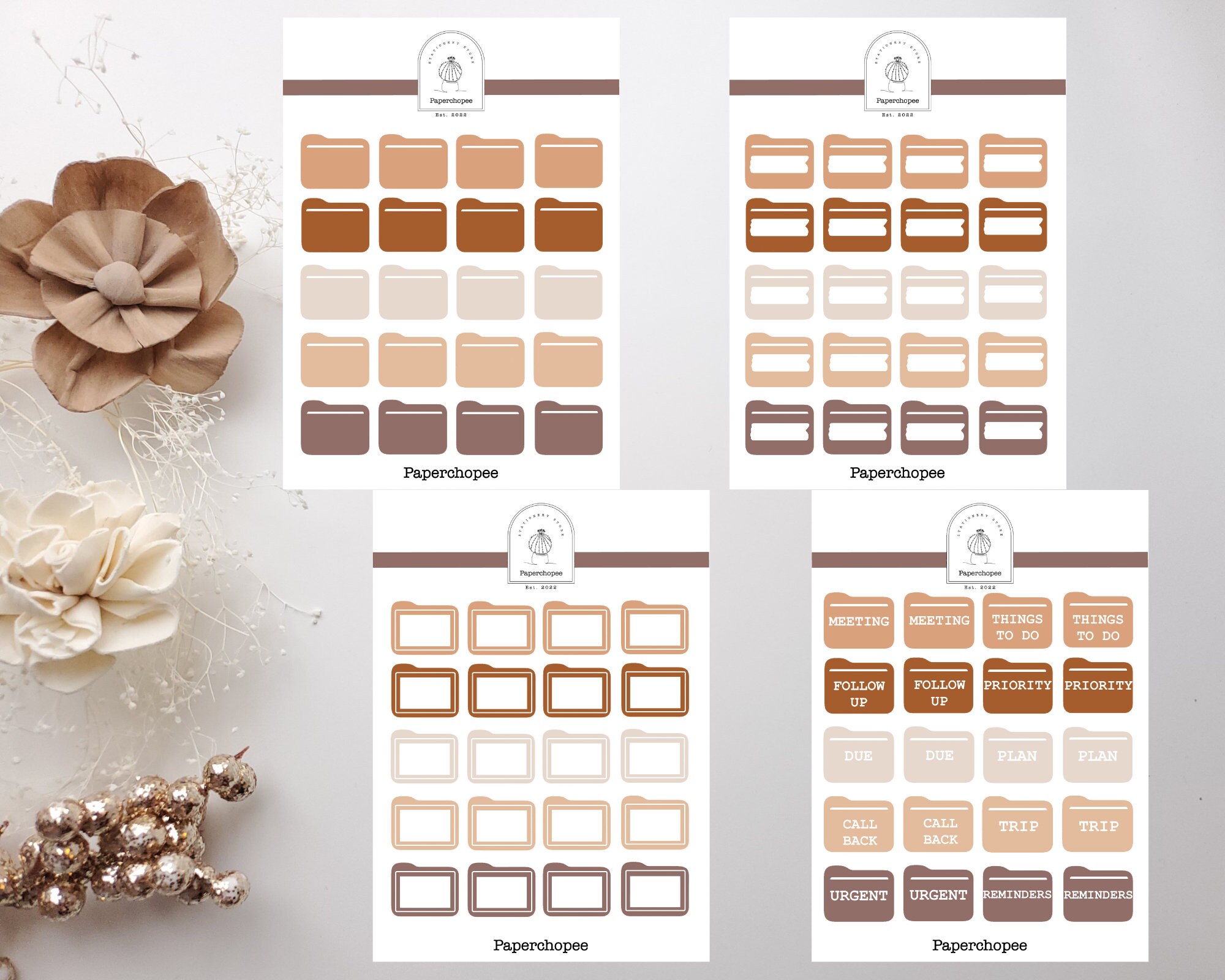 Folder Icon Sticker Sheets, Color Options icon, Task, Border, Labels 4 ...