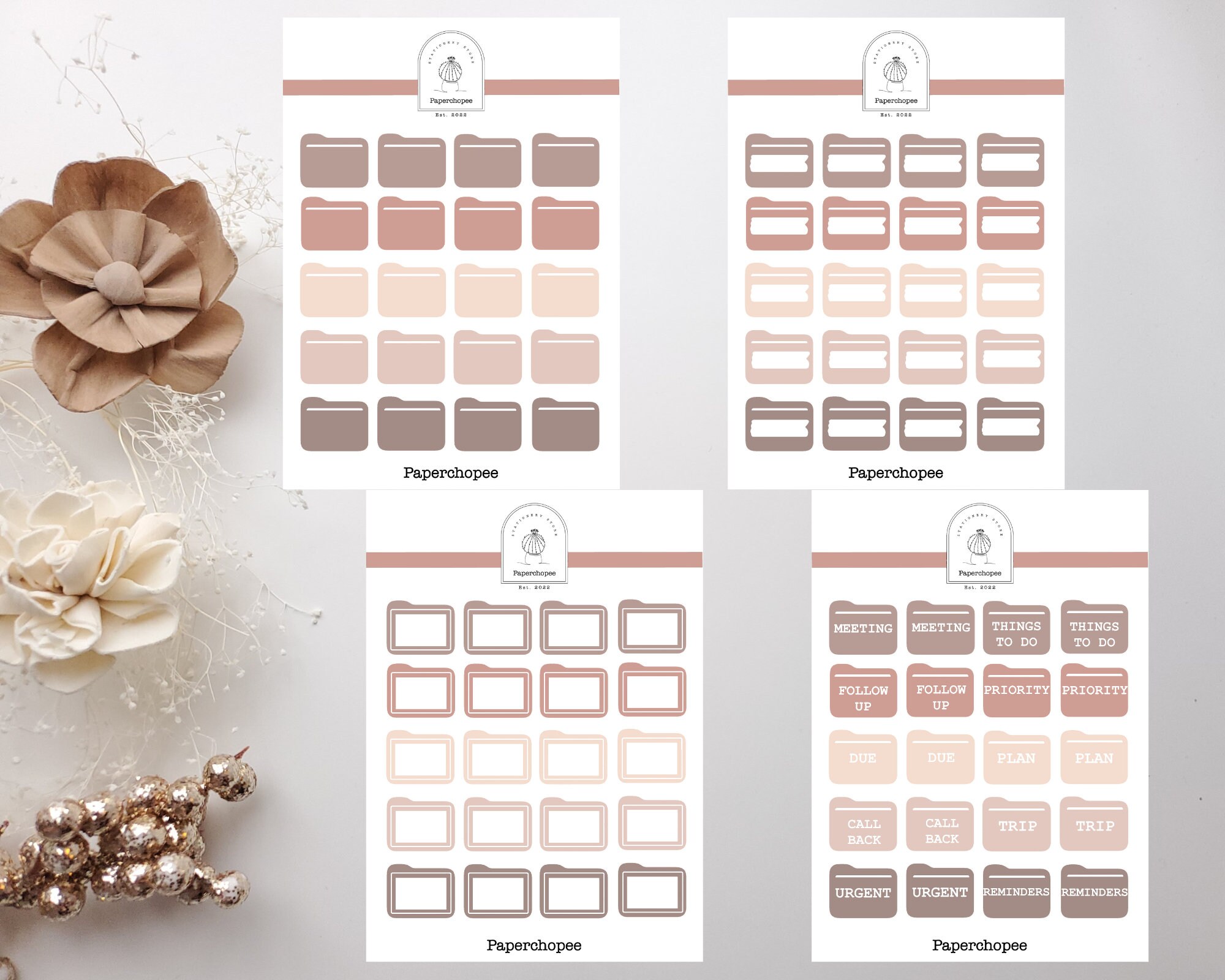 Folder Icon Sticker Sheets, Color Options icon, Task, Border, Labels 4 ...