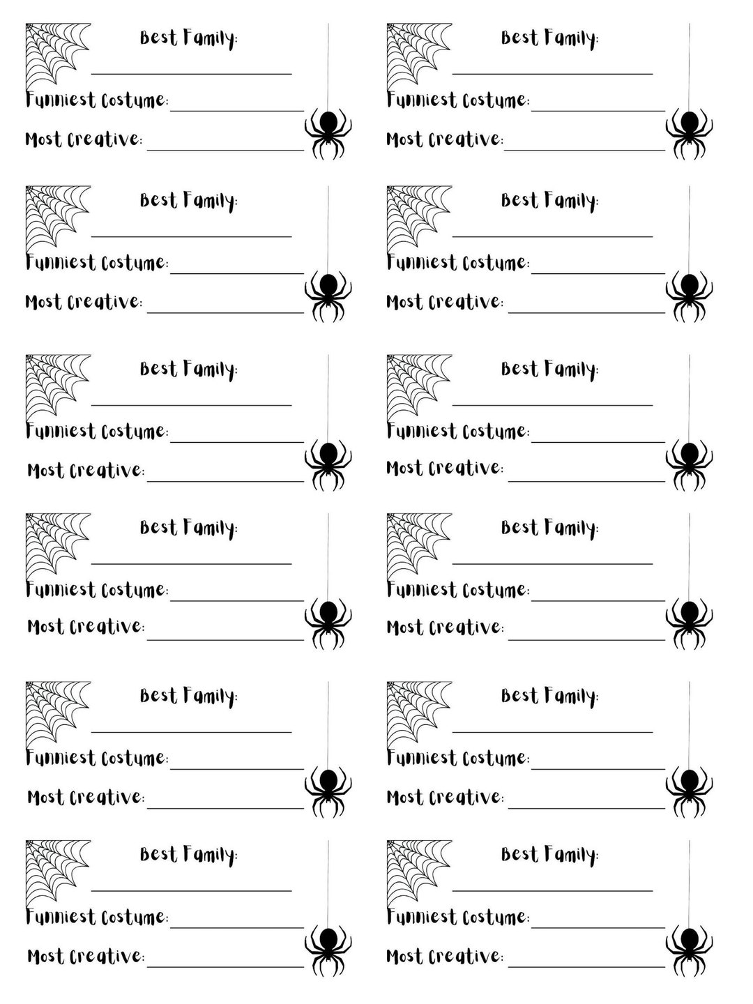 Downloadable Halloween Costume Contest Voting Cards, Printable Costume ...