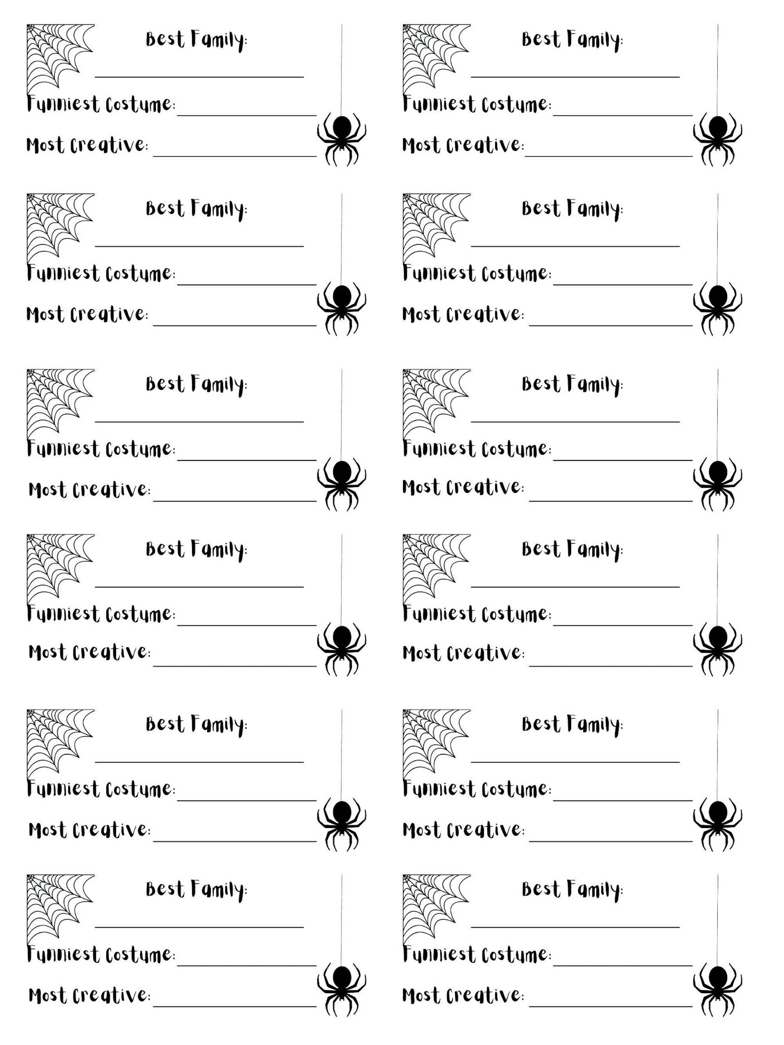 Downloadable Halloween Costume Contest Voting Cards, Printable Costume ...