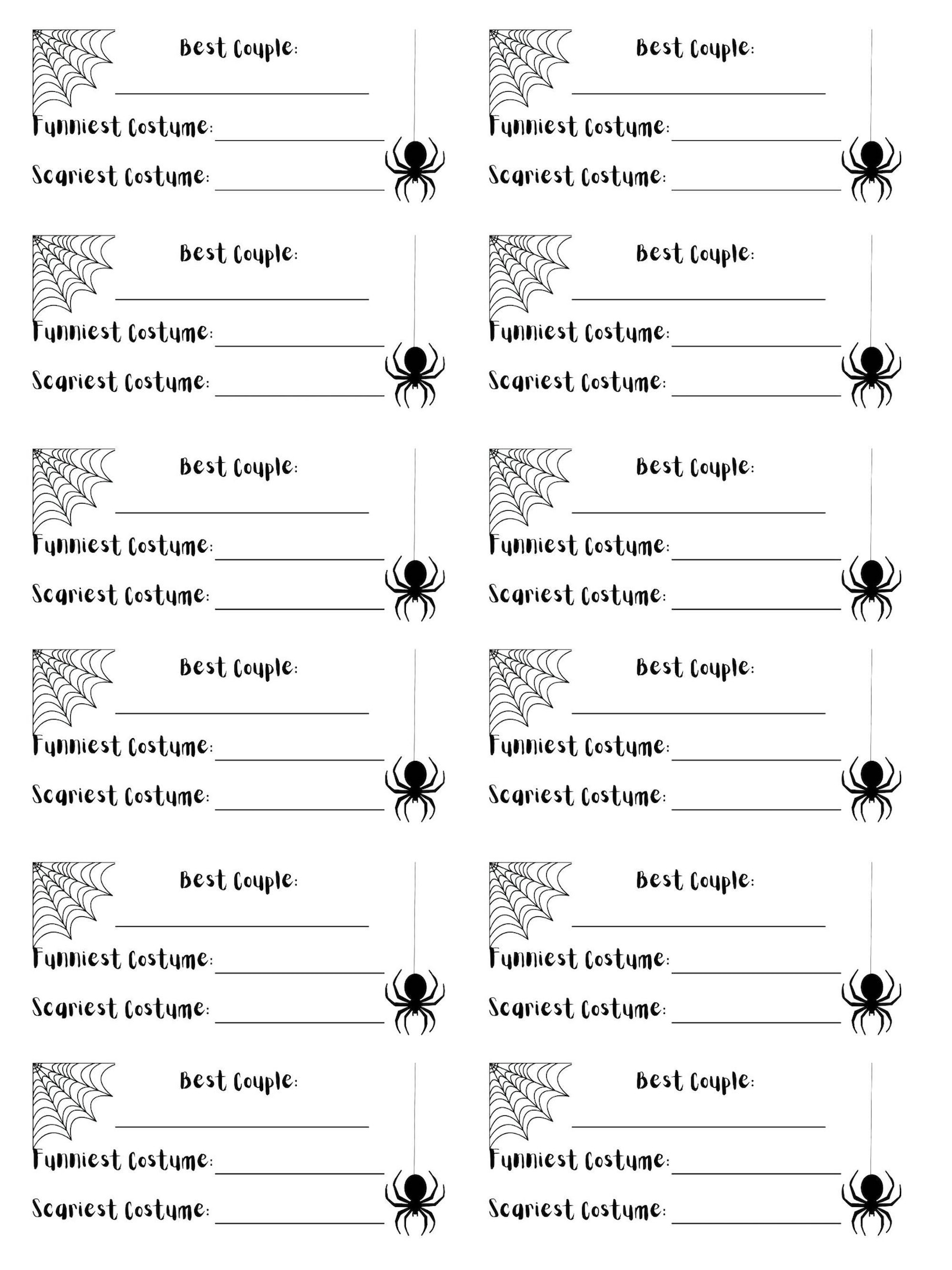Downloadable Halloween Costume Contest Voting Cards, Printable Costume ...