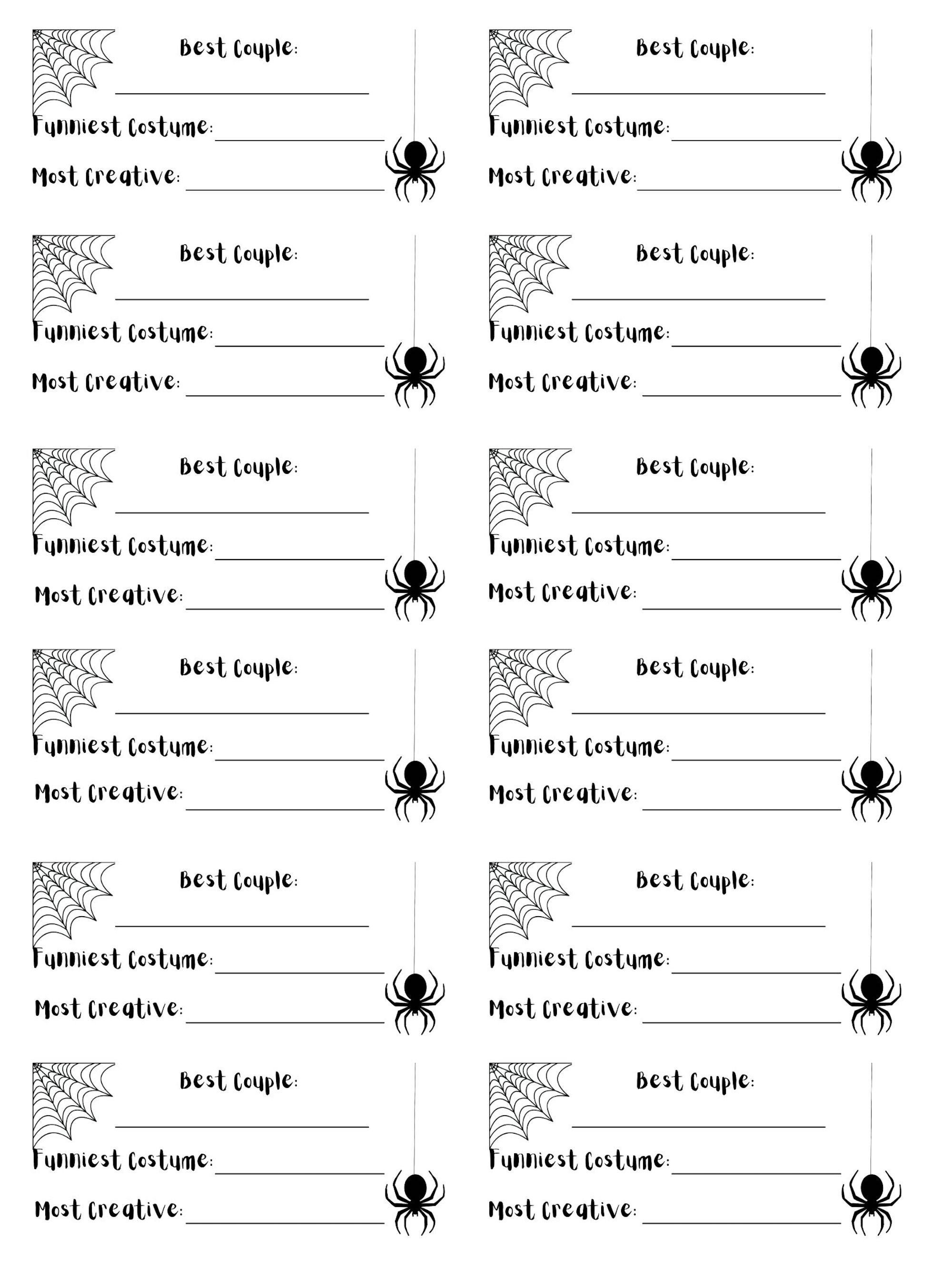 Downloadable Halloween Costume Contest Voting Cards, Printable Costume ...