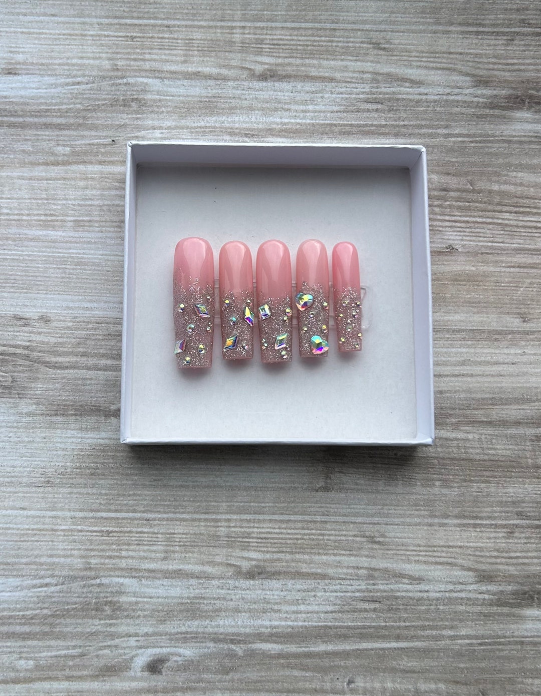 Xl Square Press Ons Square Bling Press Ons Bling Nails Glitter Bling Press on Nails Long Press ...