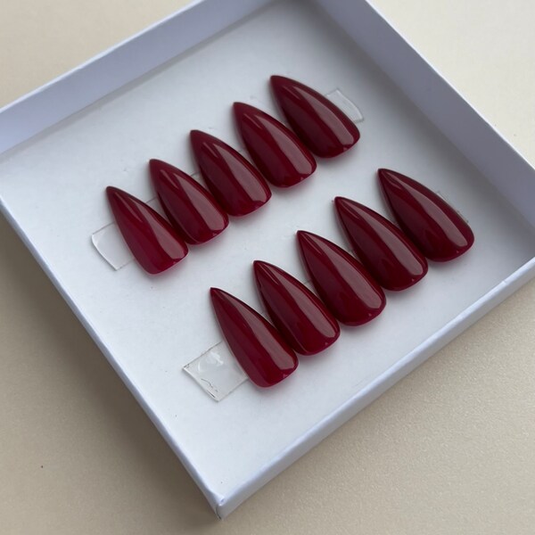 Dark Red Nails - Etsy