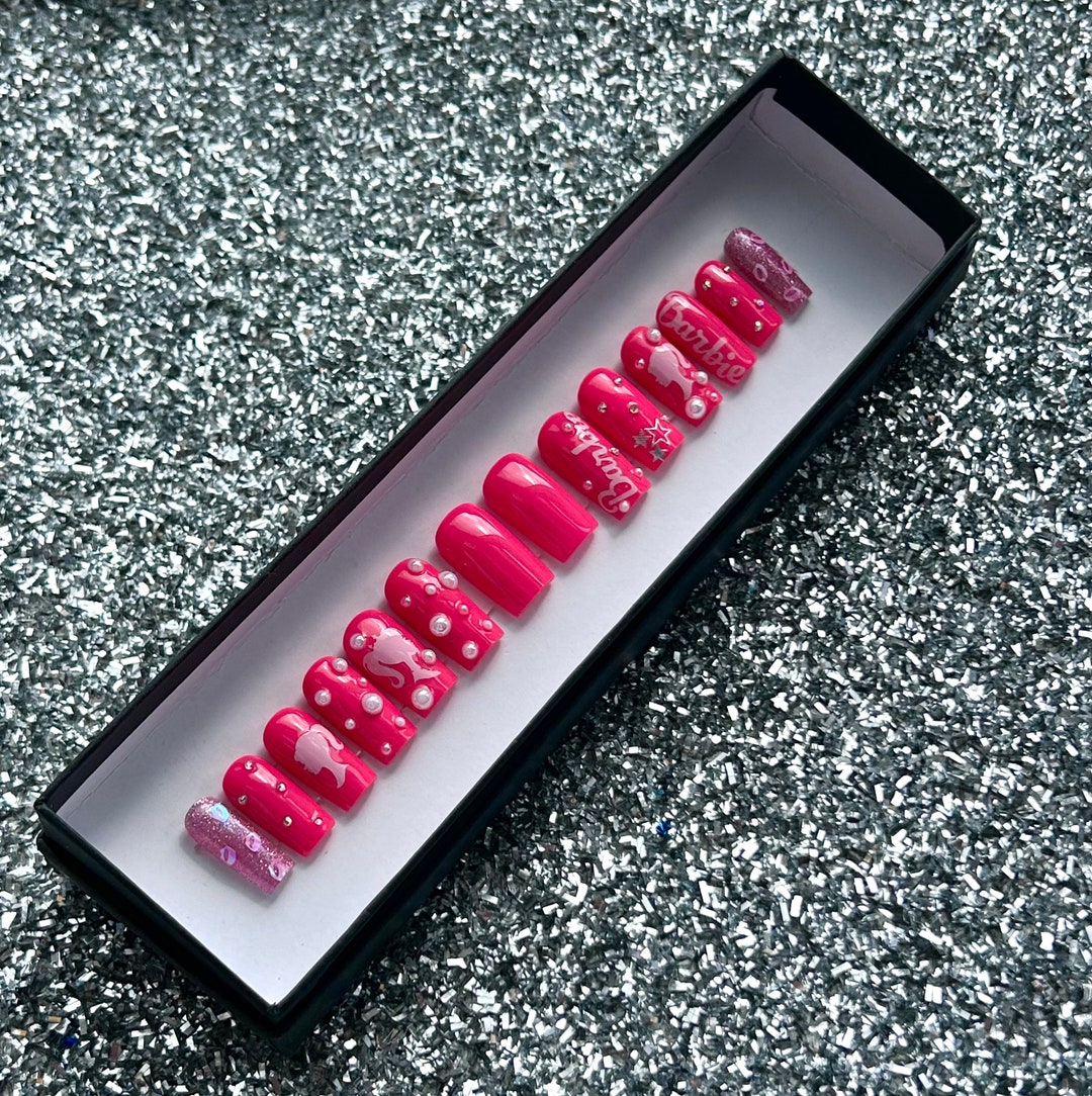 Barbie Bling Pink Coffin Press-on Nails Barbie-inspired Pink Coffin ...