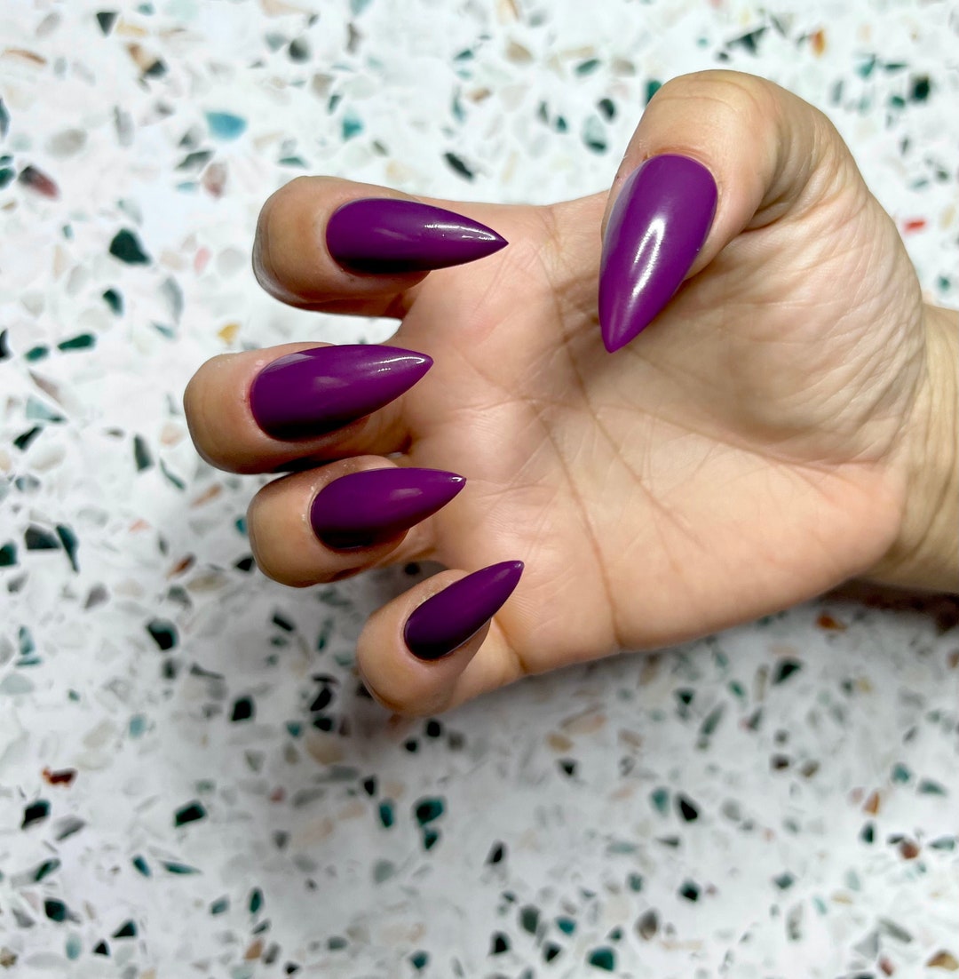 Violet | Purple Nails | Dark Purple Nails | Short Stiletto| Press on Nails | Dark Press Ons - Etsy