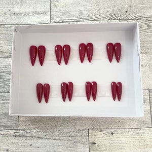 Blood Red Nails Dark Red Nails Stiletto Press on Nails - Etsy