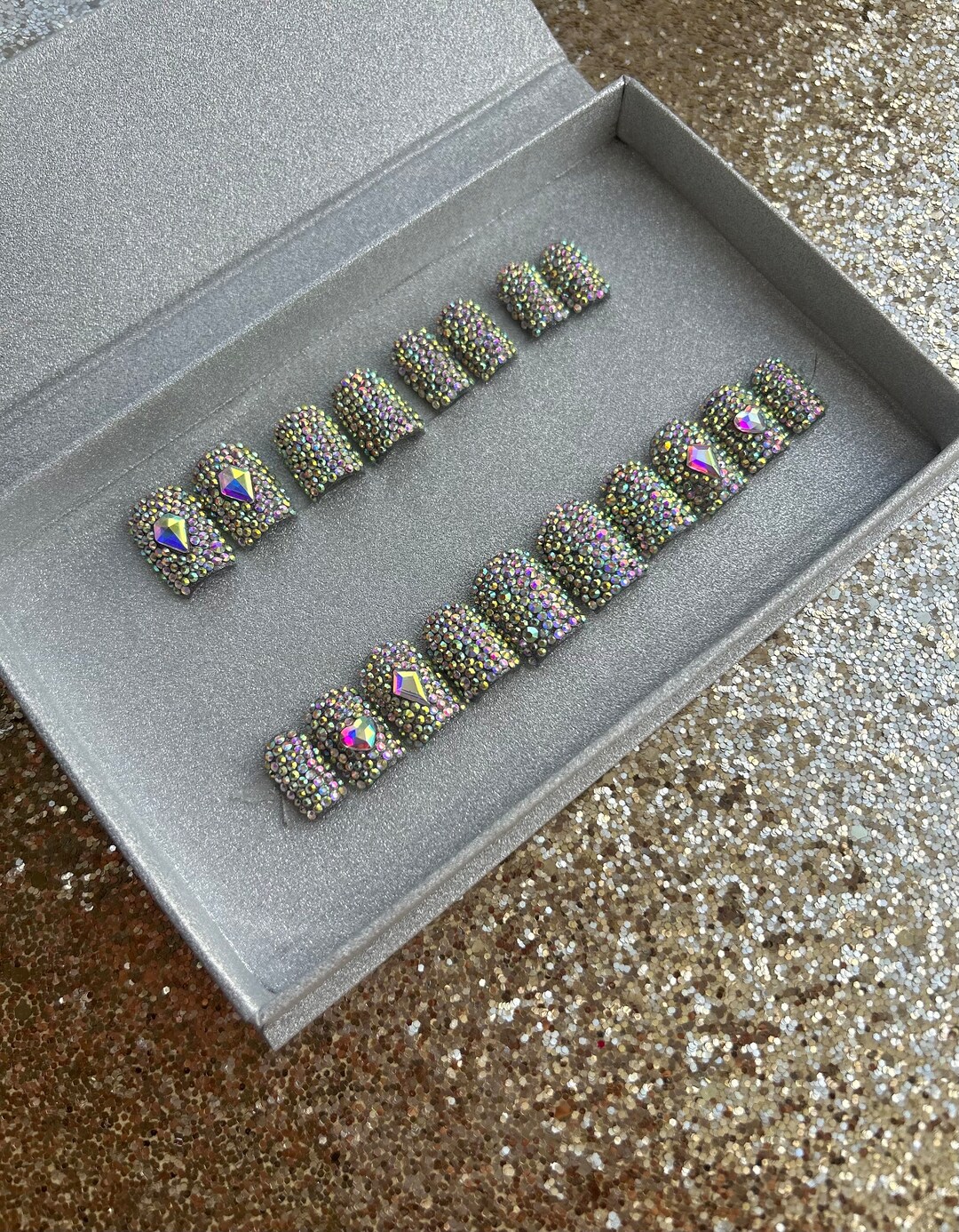 Bling Press Ons | Short | Square Press Ons | Rhinestones Press Ons | Square Press on Nails ...