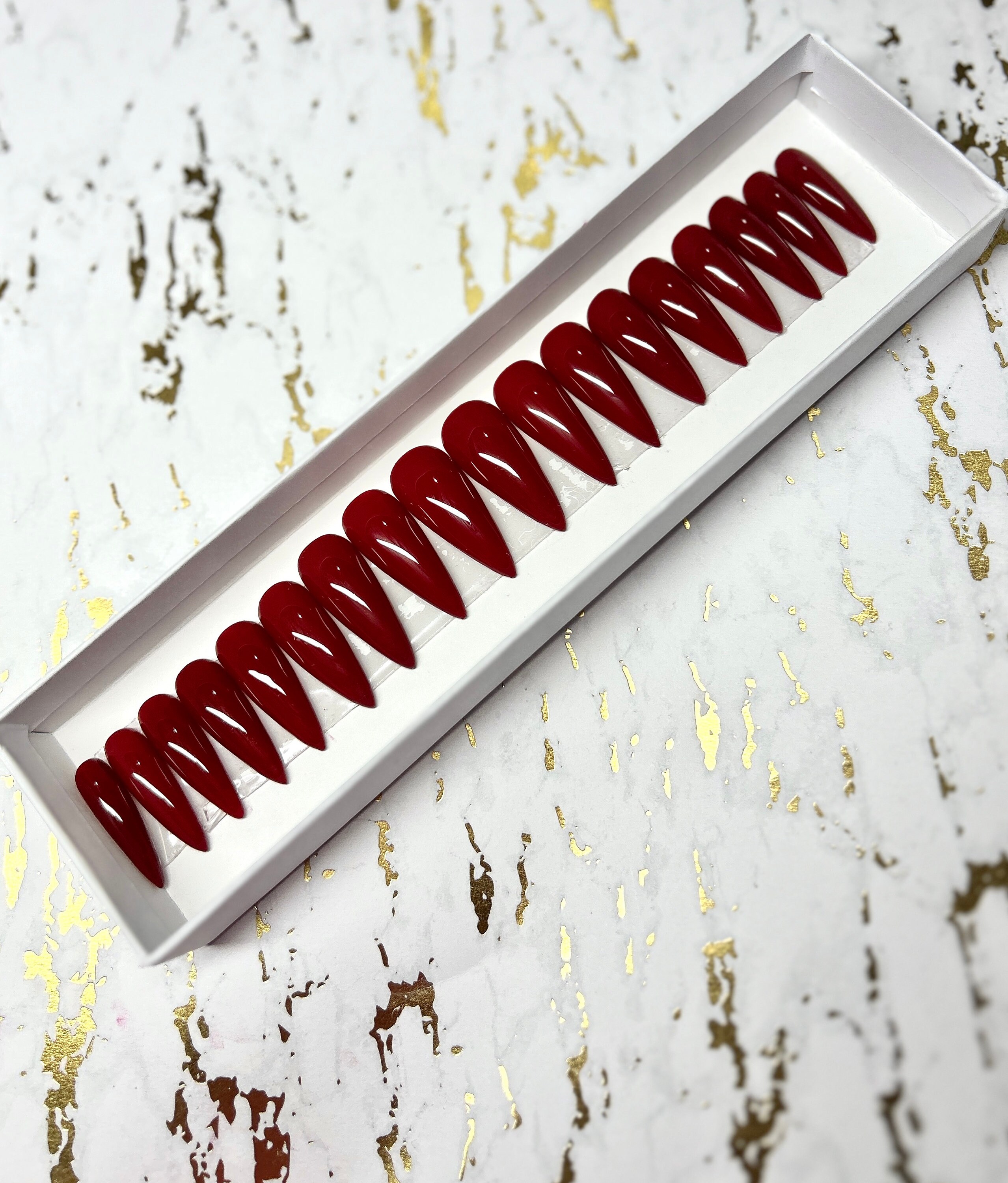 Blood Red Nails Dark Red Nails Stiletto Press on Nails Long Red Nails ...