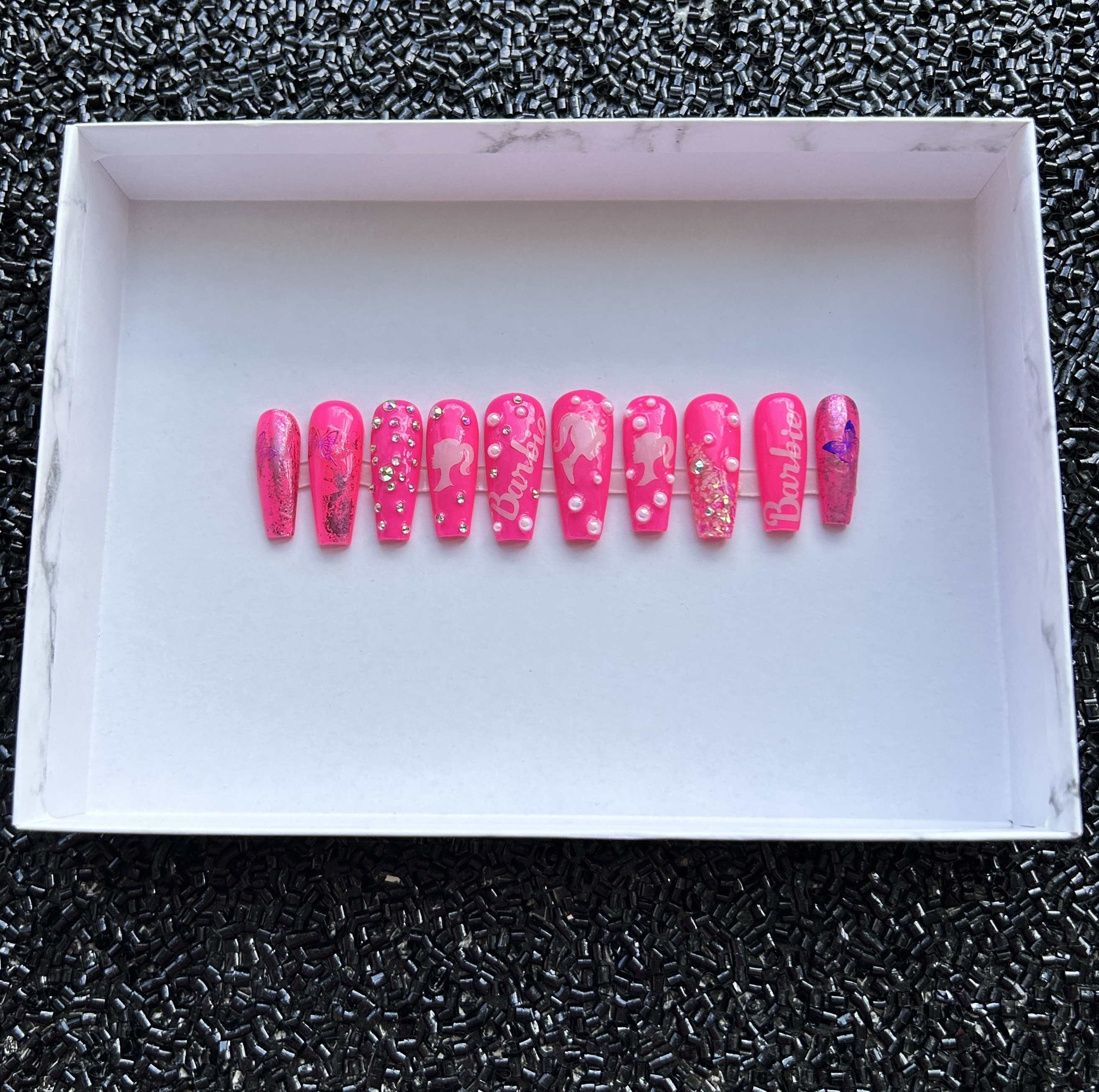 Barbie Bling Pink Coffin Press-on Nails Barbie-inspired Pink Coffin ...