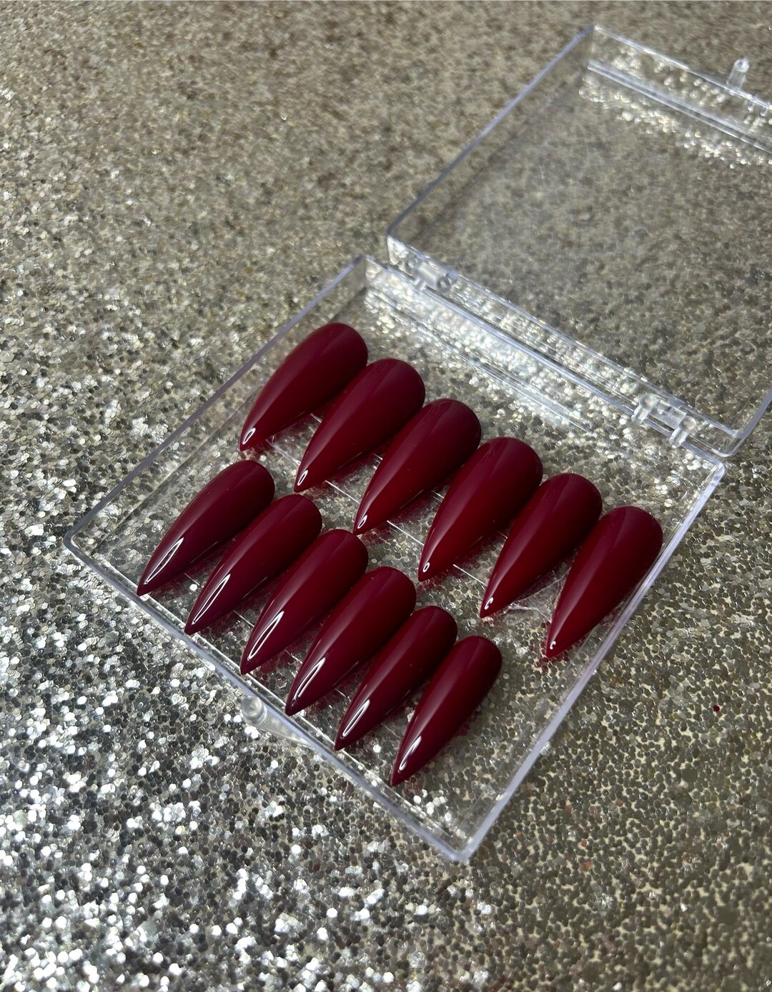 Blood Red Nails | Dark Red Nails | Stiletto Press on Nails | Long Red ...