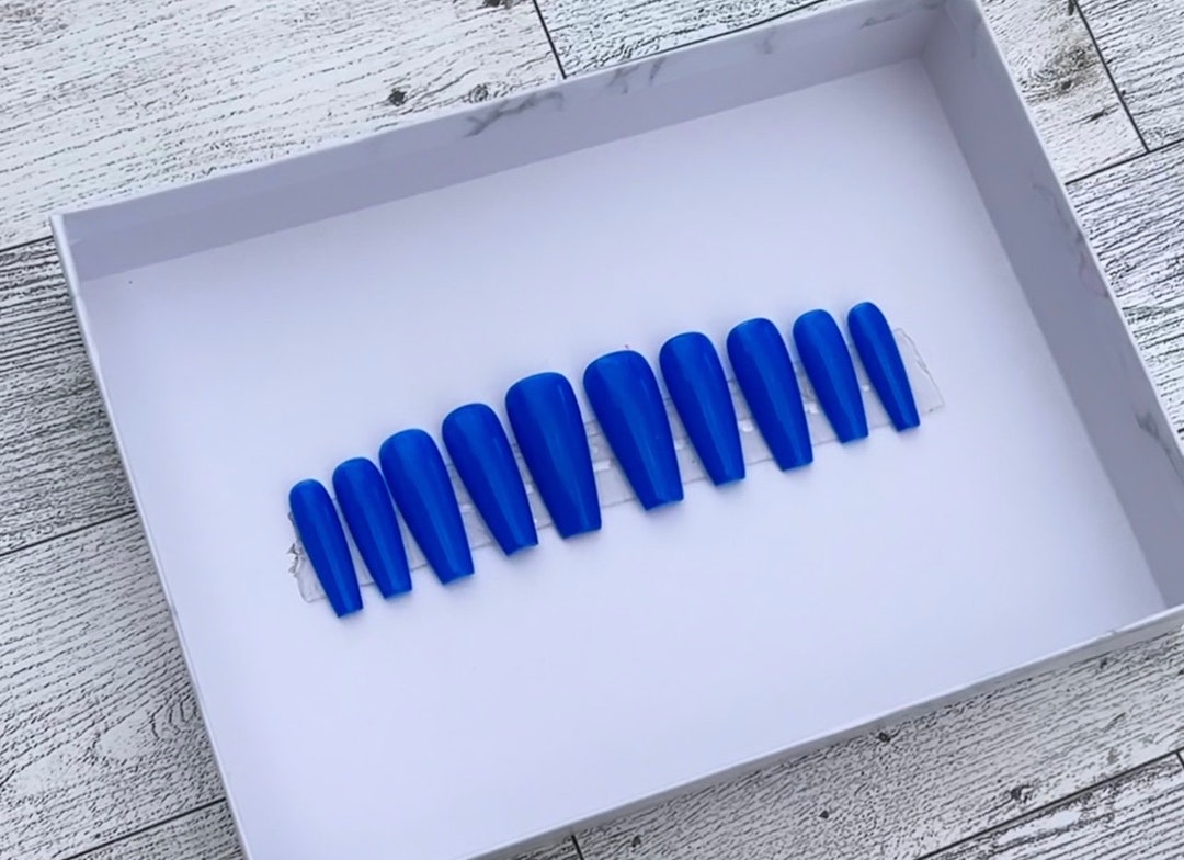 Dark Neon Blue Press Ons - Ready-to-apply Nail Extensions - Etsy