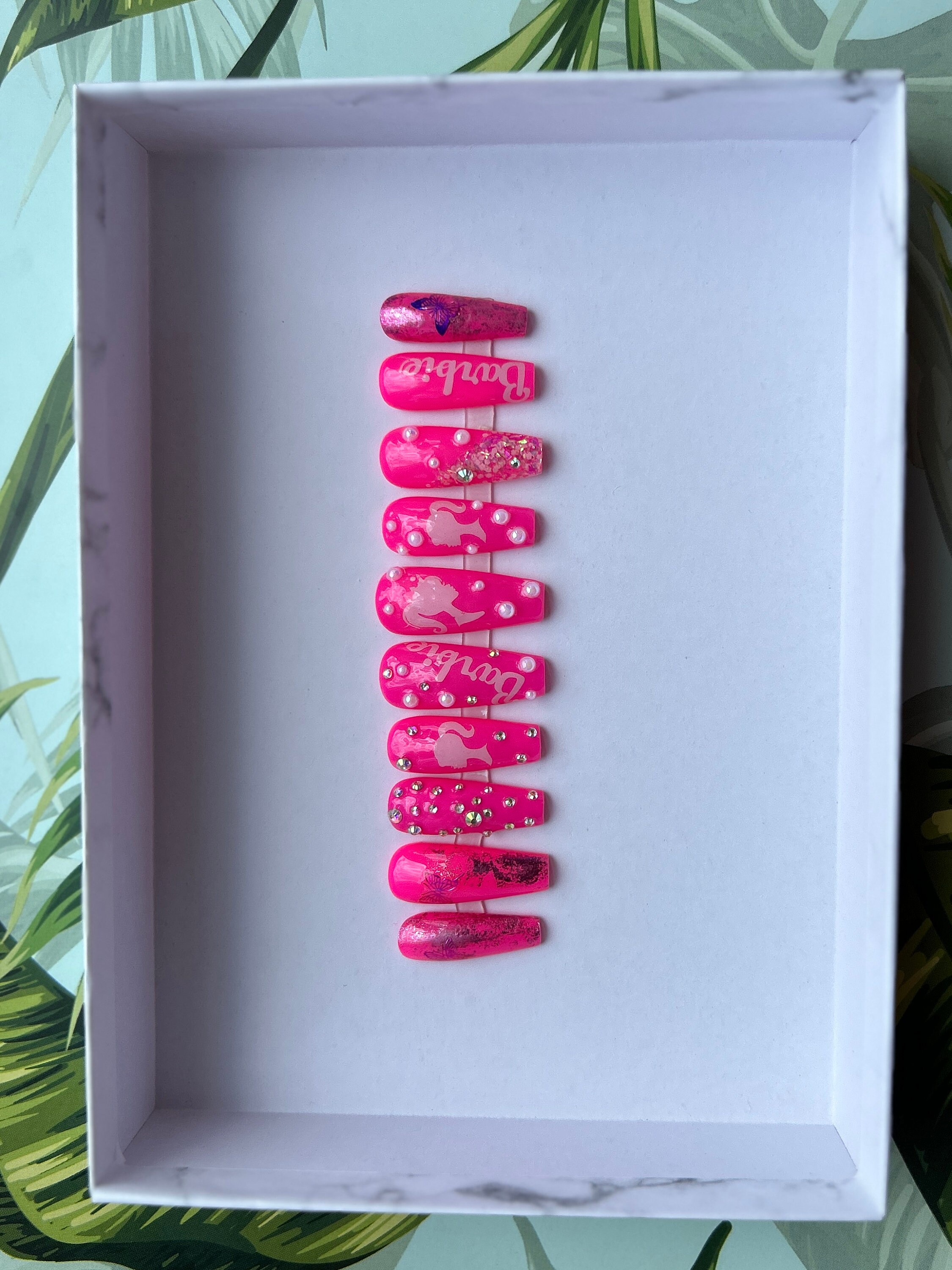 Barbie Bling Pink Coffin Press-on Nails Barbie-inspired Pink Coffin ...