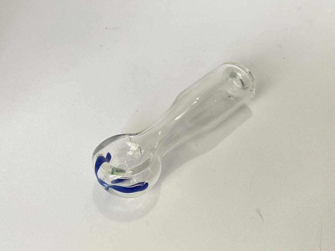 Small Clear Glass Pipe With Green and Blue Glass Streaks, Inside Out, 2 ...